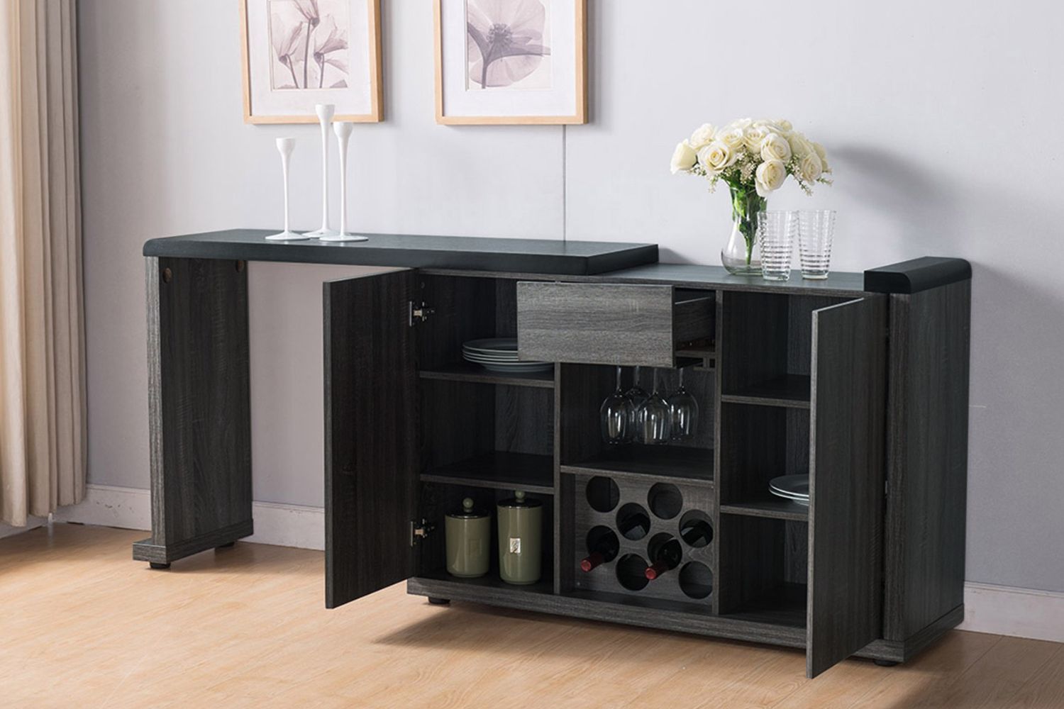 MYKA 1.3M Extendable Buffet/Sideboard with Wine Rack