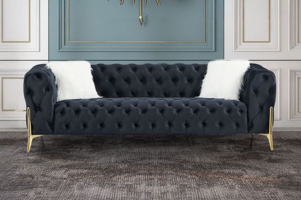 Velvet sofa in stock store