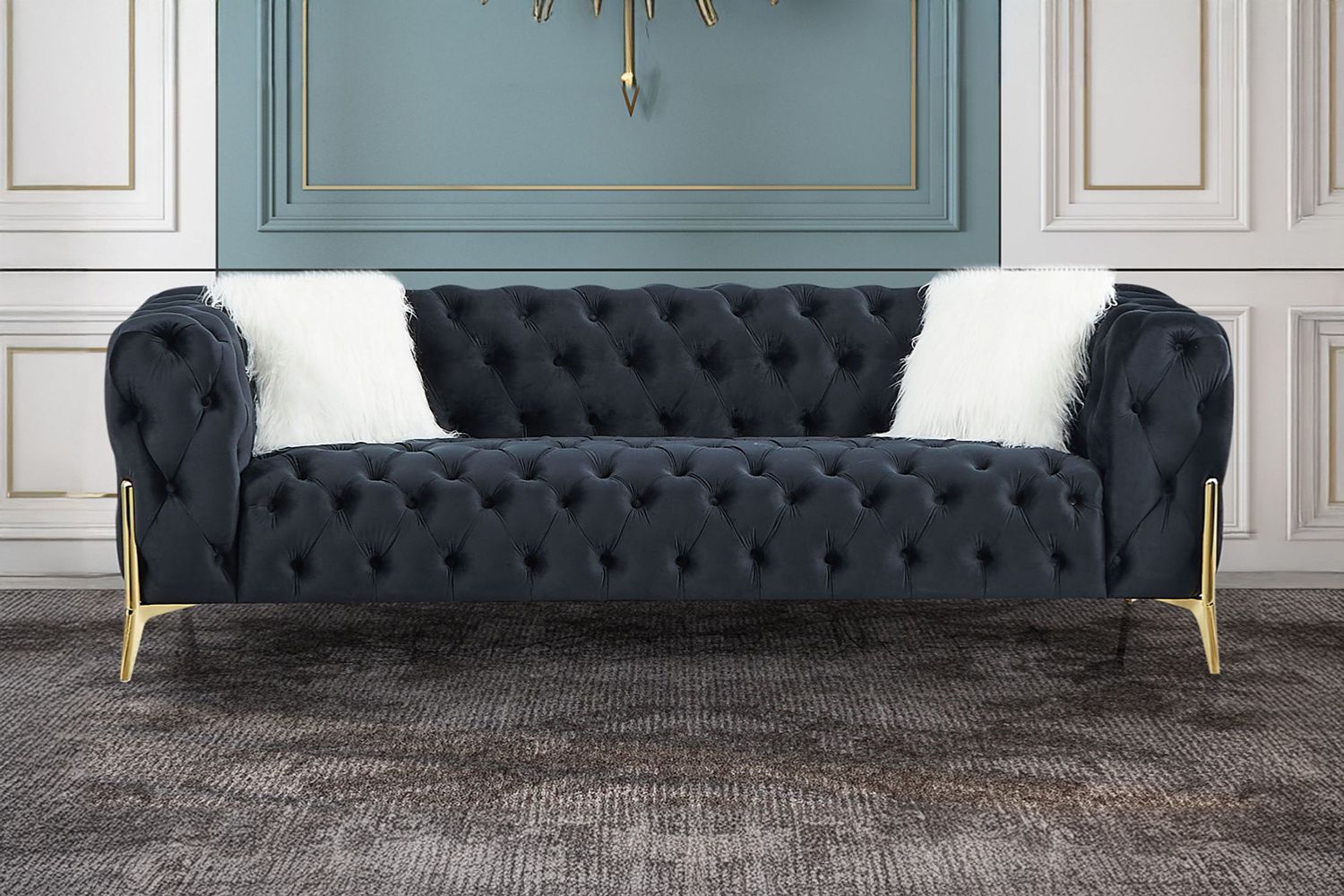 NORFOLK 3+2+1 Button Tufted Velvet Sofa Range (Black)