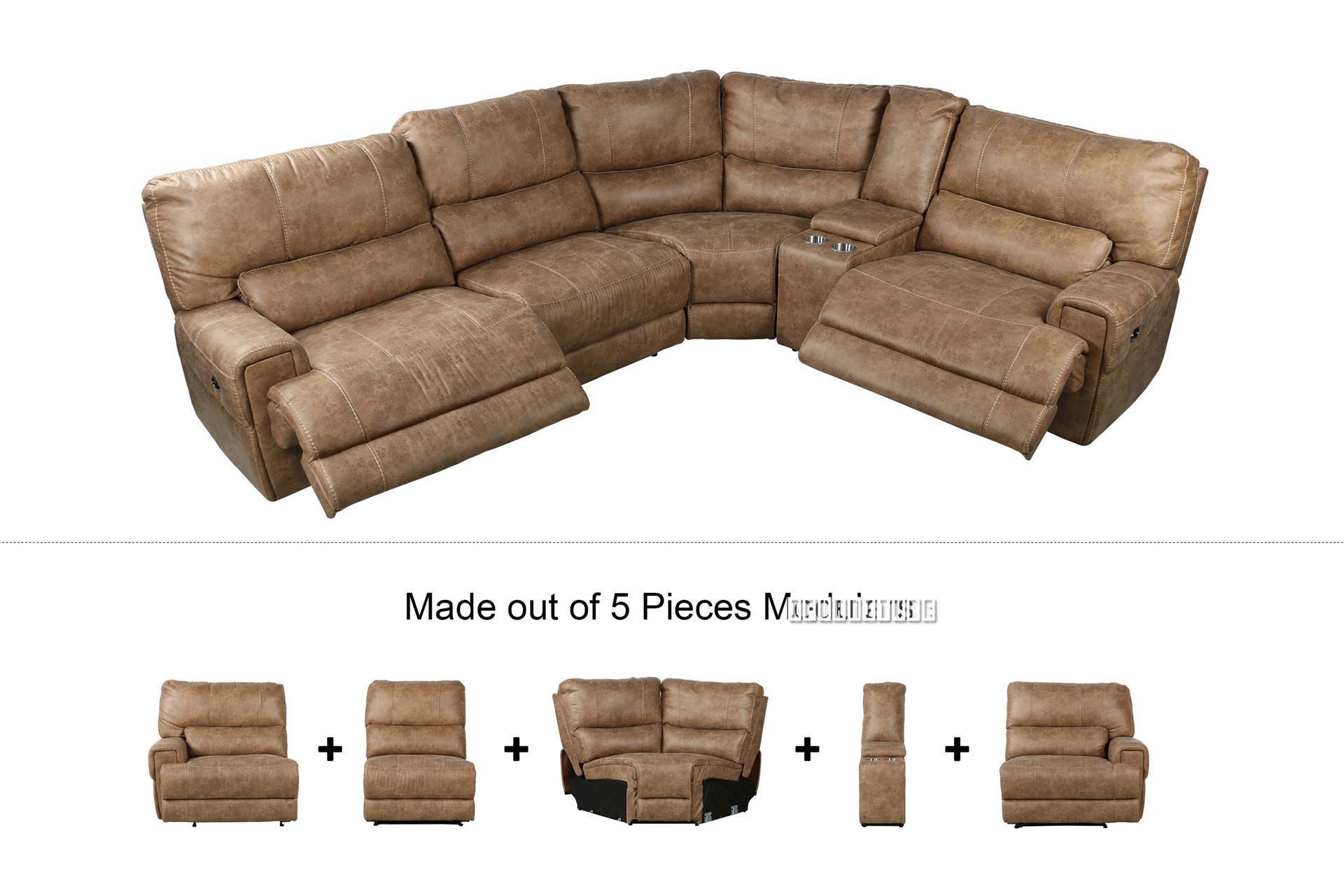 NAKEETA Air Leather Power Recliner Modular Sofa with Console and Storage