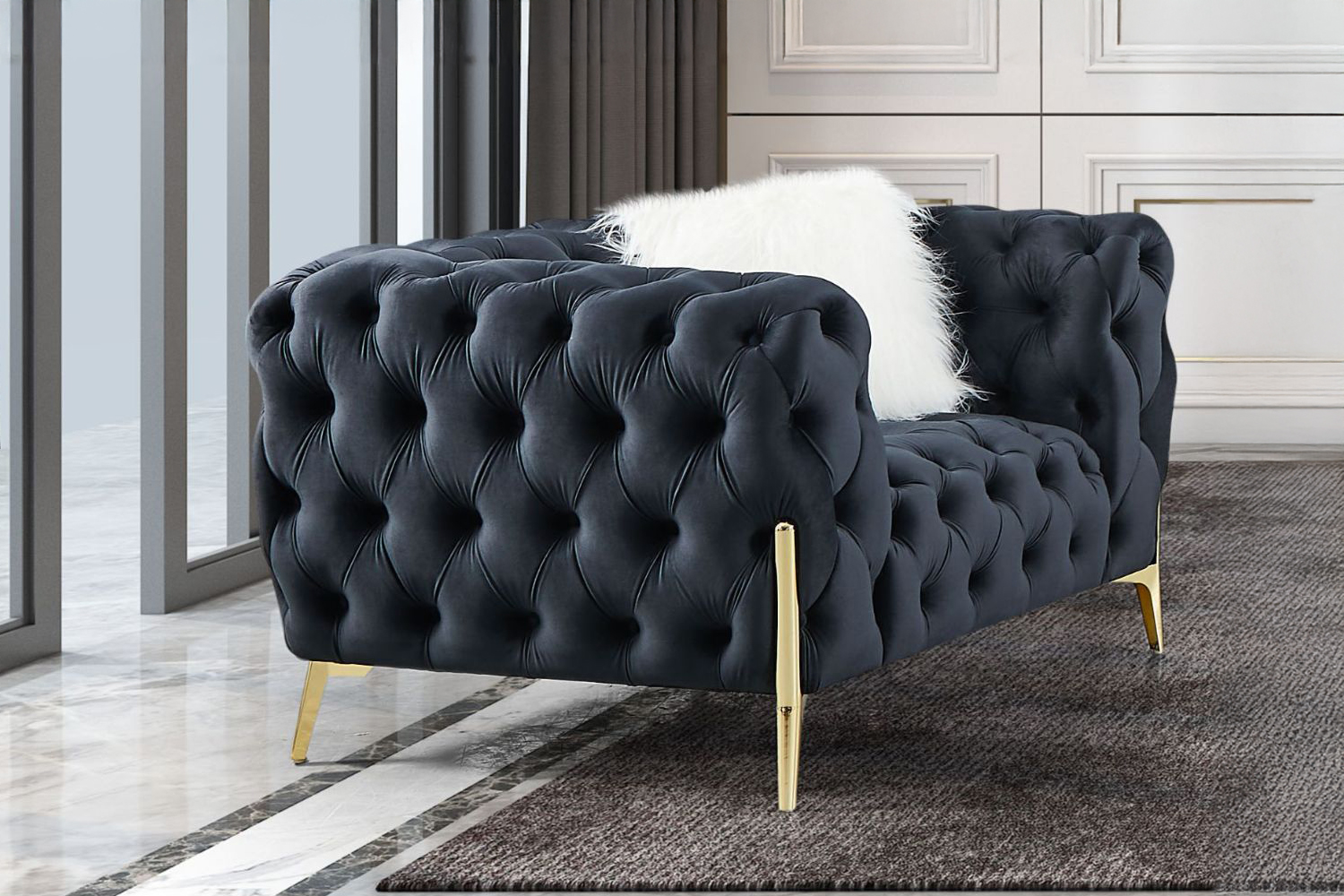 NORFOLK 3+2+1 Button Tufted Velvet Sofa Range (Black)