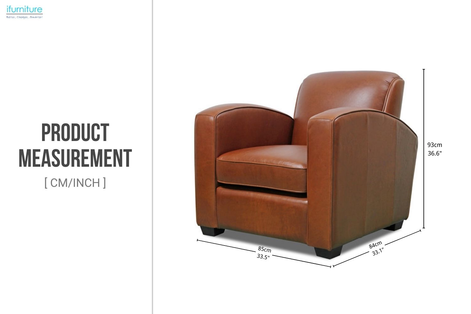 HEMINGWAY 100% Genuine Silky Aniline Leather Club Chair