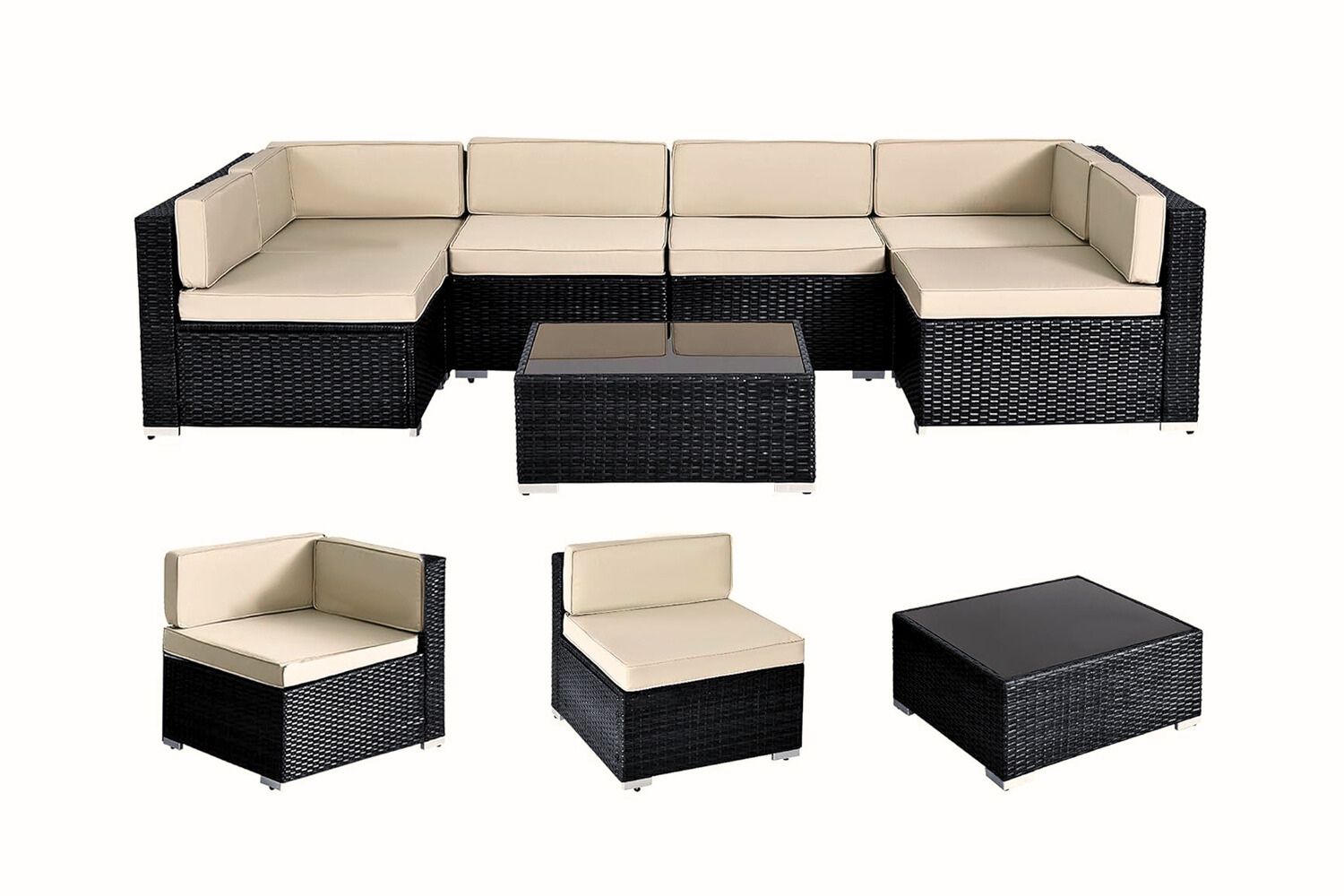 LACOO 7PC Outdoor Modular Sofa Set (Black)