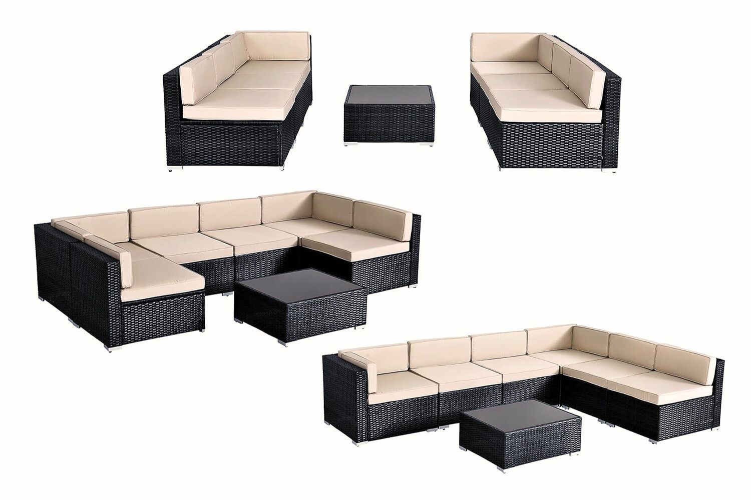 LACOO 7PC Outdoor Modular Sofa Set (Black)