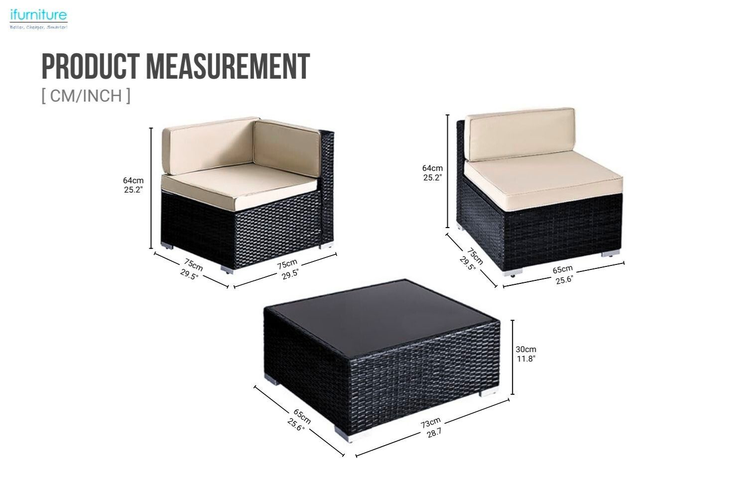LACOO 7PC Outdoor Modular Sofa Set (Black)