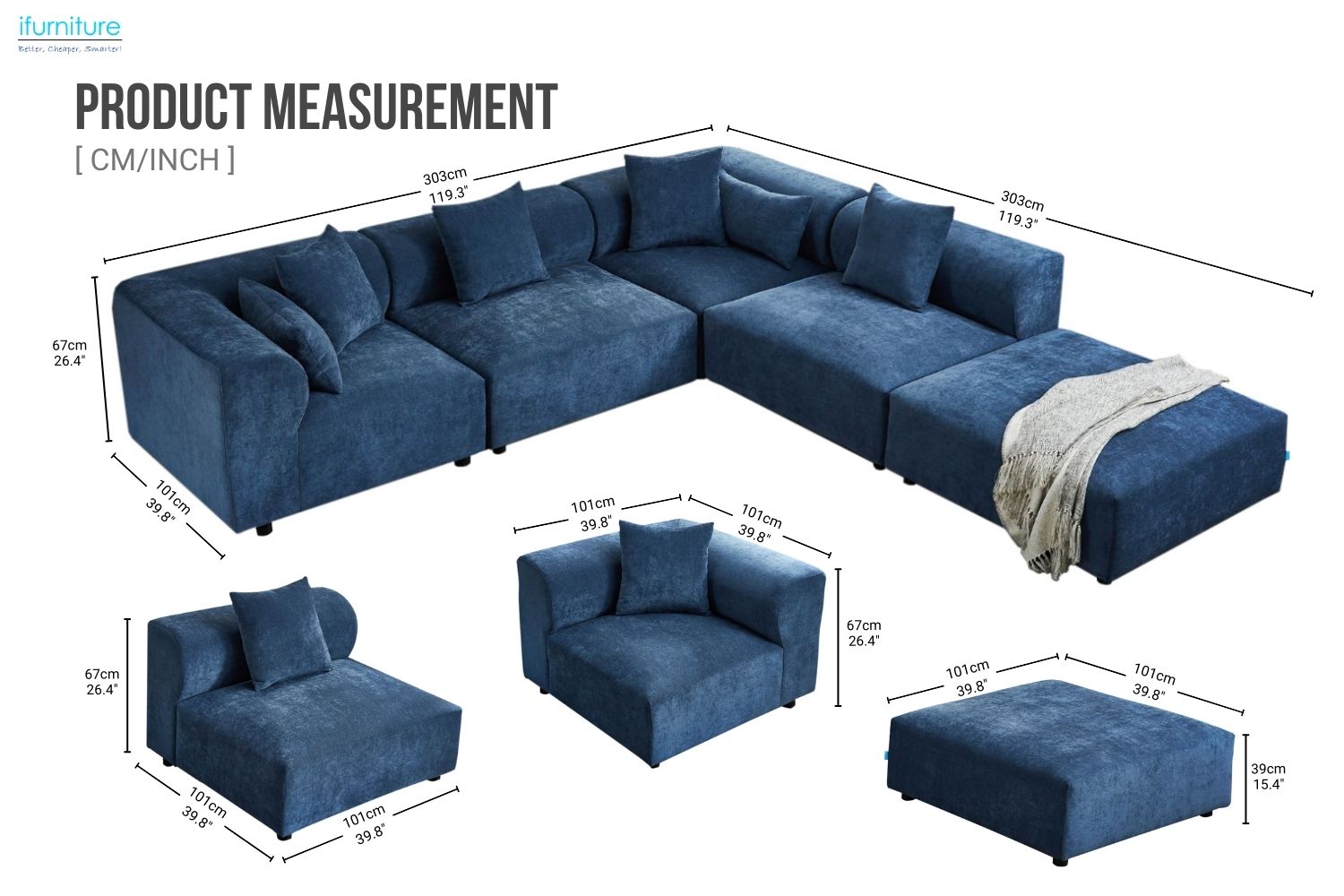 BARI Memory Foam Fabric Modular Sofa