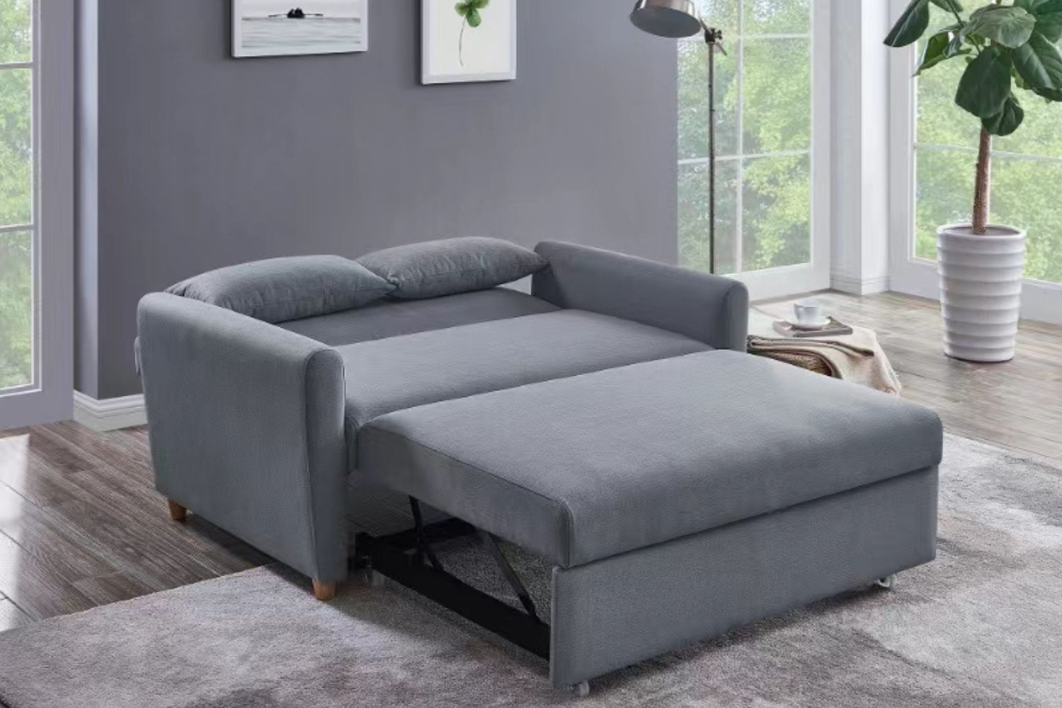 PRIMO Pull-Out 2 Seater Sofa Bed (Dark Grey)