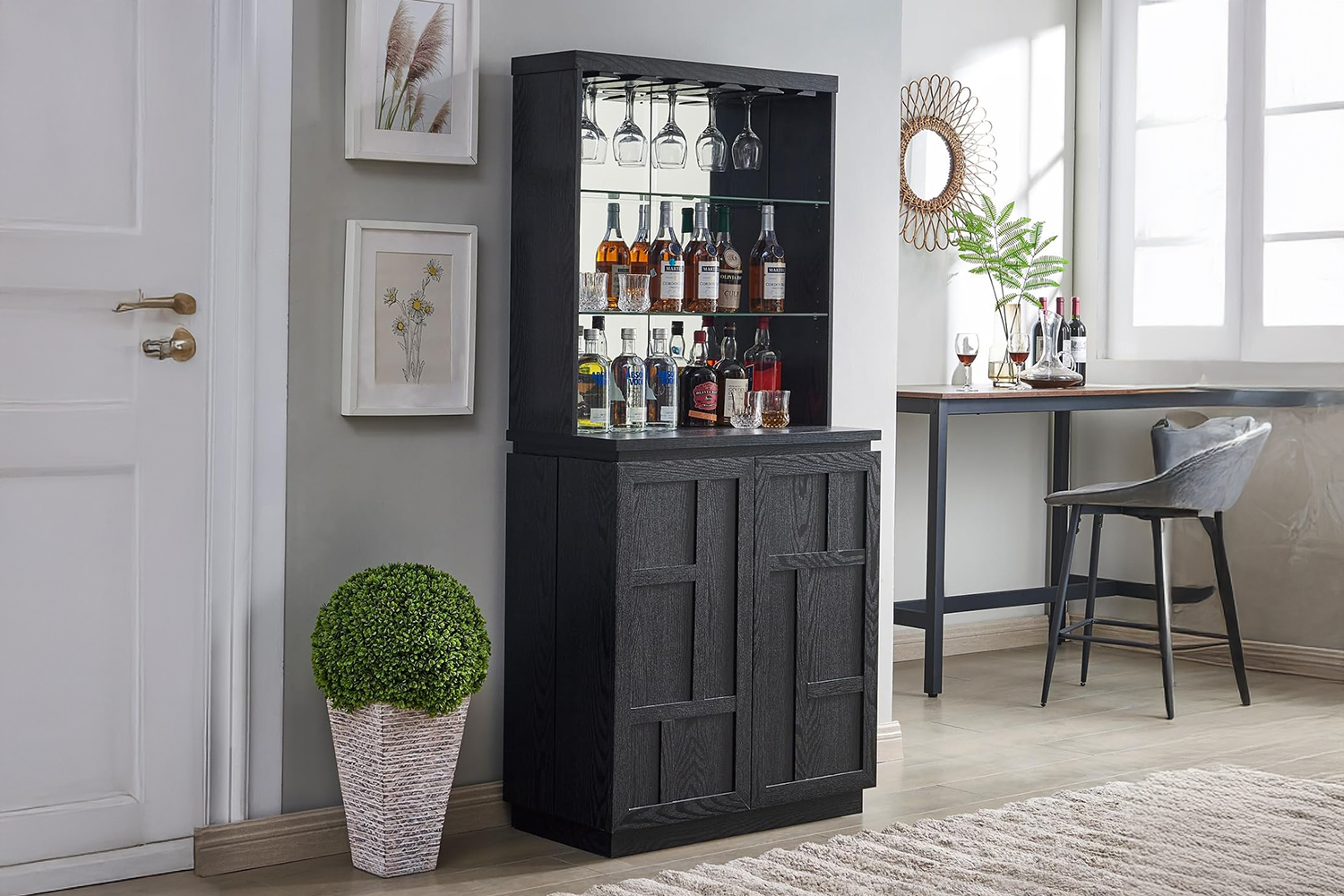 GRAMER Home Bar Buffet & Hutch (Black)