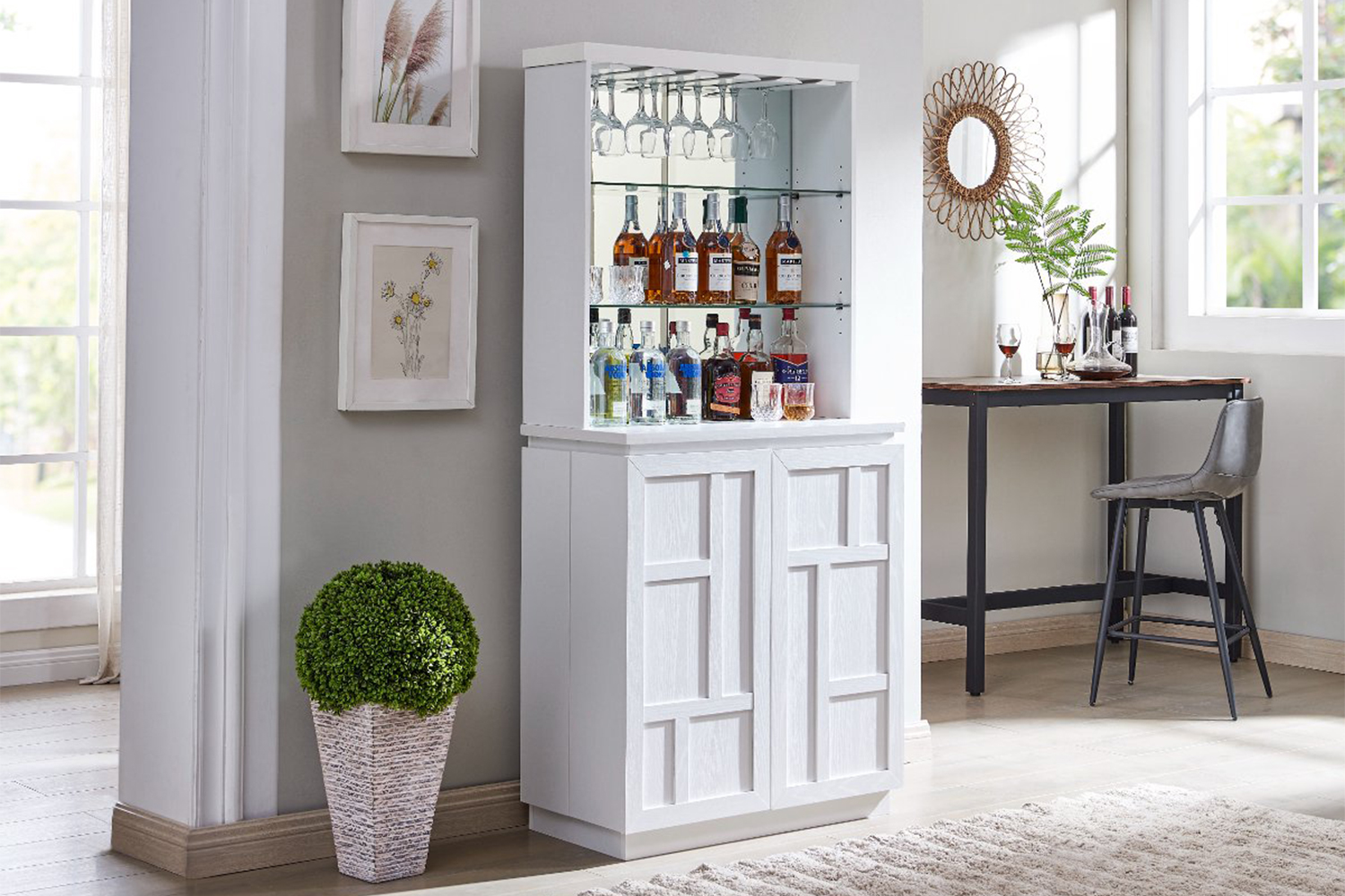 GRAMER Home Bar Buffet & Hutch (White)