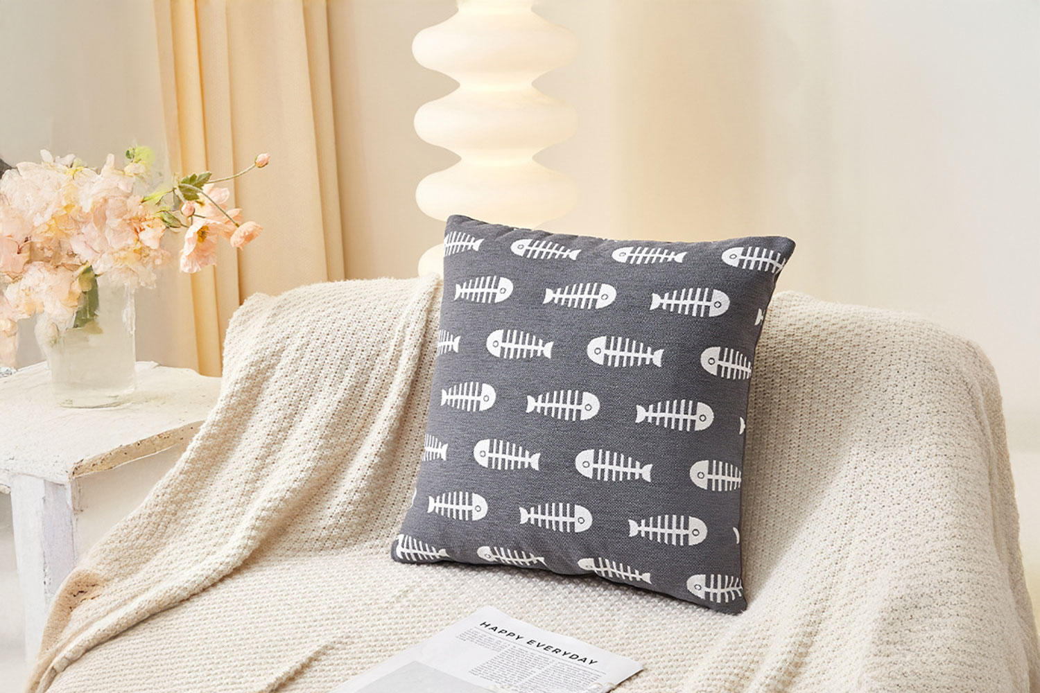 COLORFUL Fish Loop Yarn Cushion with Inner in Multiple Colors(45x45cm)