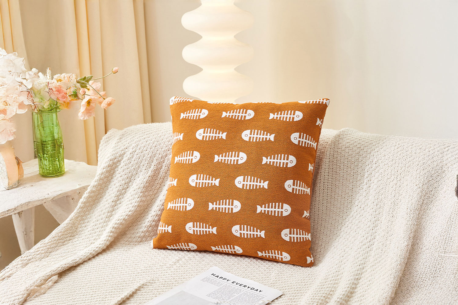 COLORFUL Fish Loop Yarn Cushion with Inner in Multiple Colors(45x45cm)