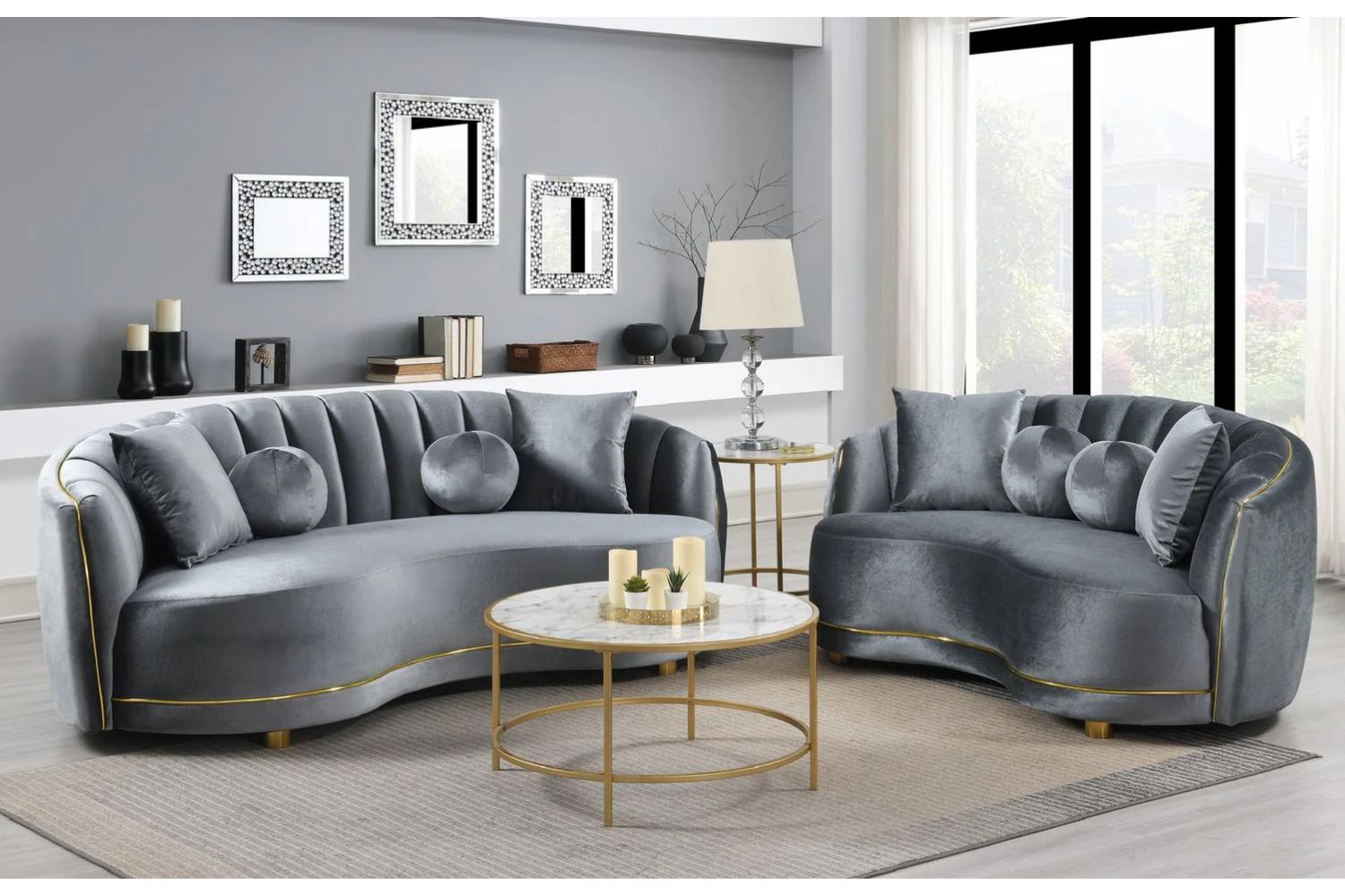 [FLOOR MODEL CLEARANCE] WESLEY Velvet Sofa Range (Grey) - 3 Seater