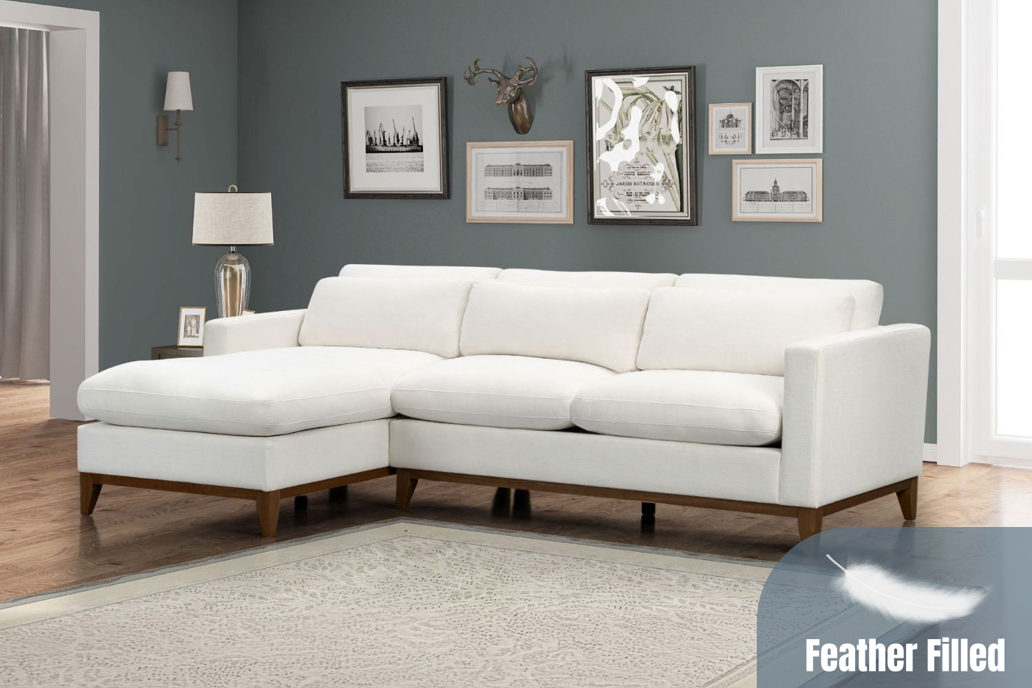 [FLOOR MODEL CLEARANCE] VENICE Feather Filled Fabric Sectional Sofa (White)