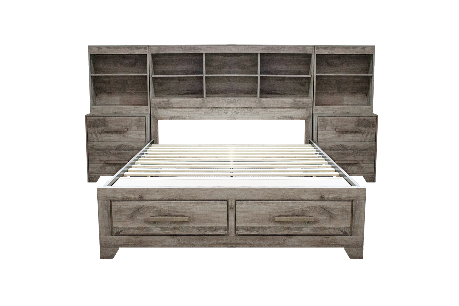 AGILENT Storage Bed Frame with Built-in Shelves Combo Set in Queen Size