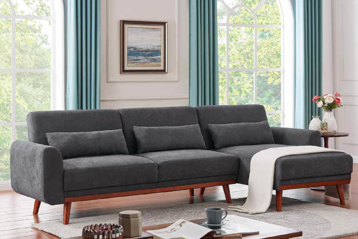 TARA Fabric Reversible Sectional Sofa Bed