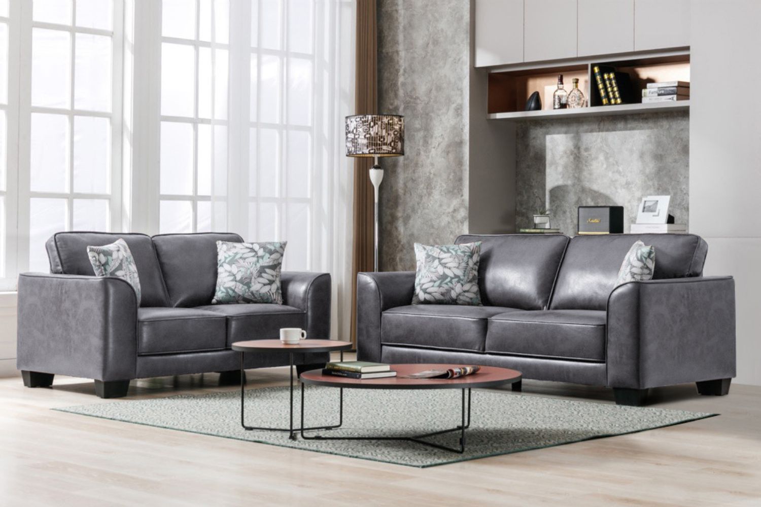 CAMILLA Air Leather Sofa Range (Grey) - 3 Seater
