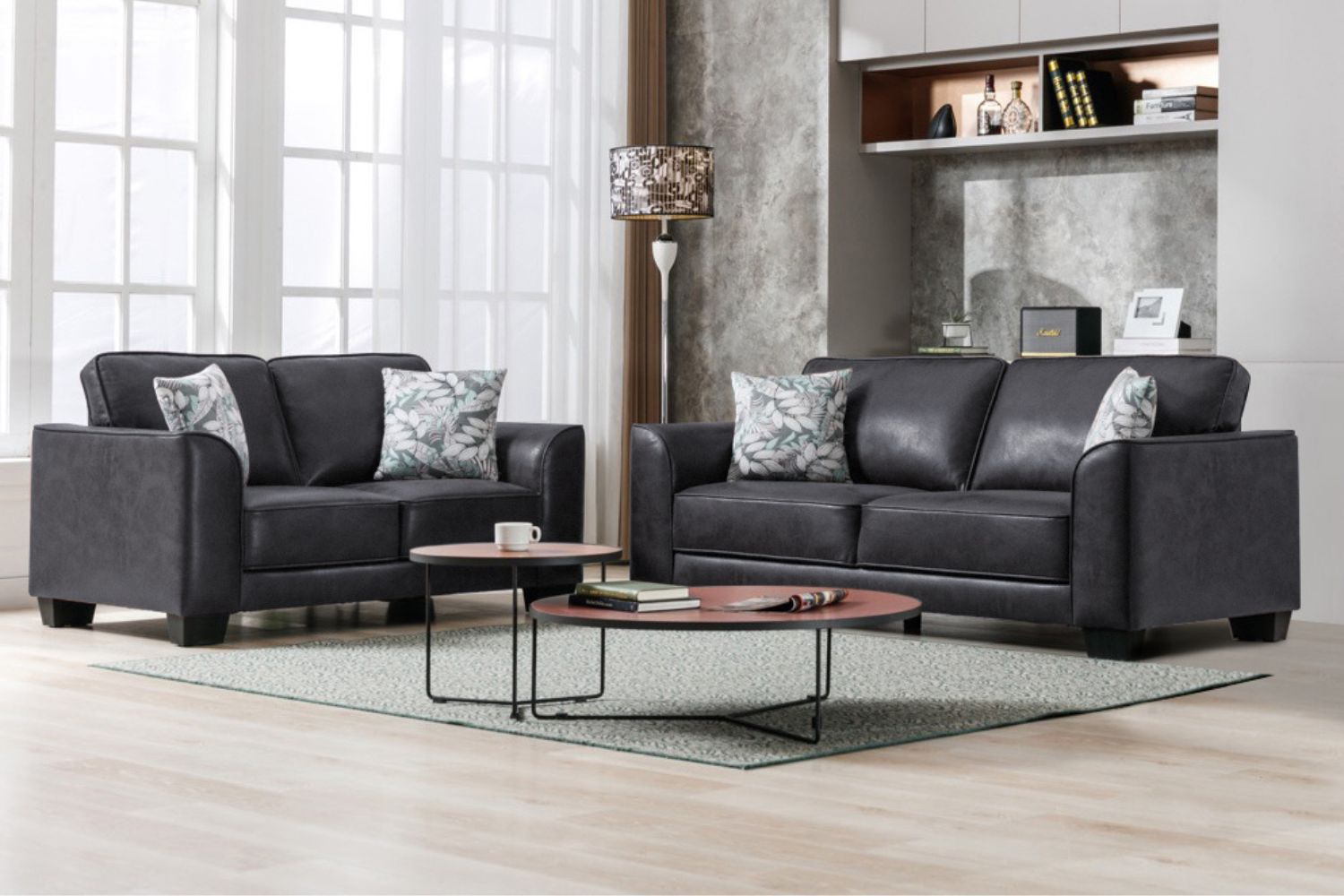 CAMILLA Air Leather Sofa Range (Black) - 3+2 Sofa Set
