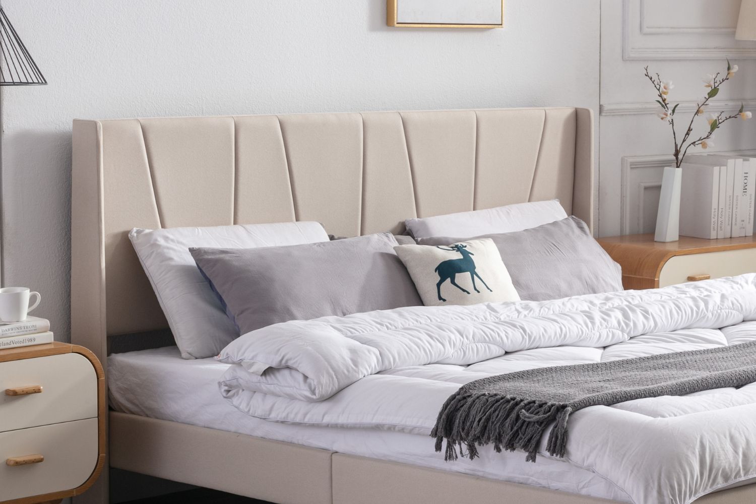 ALASKA Fabric Bed Frame (Beige) - Double Size