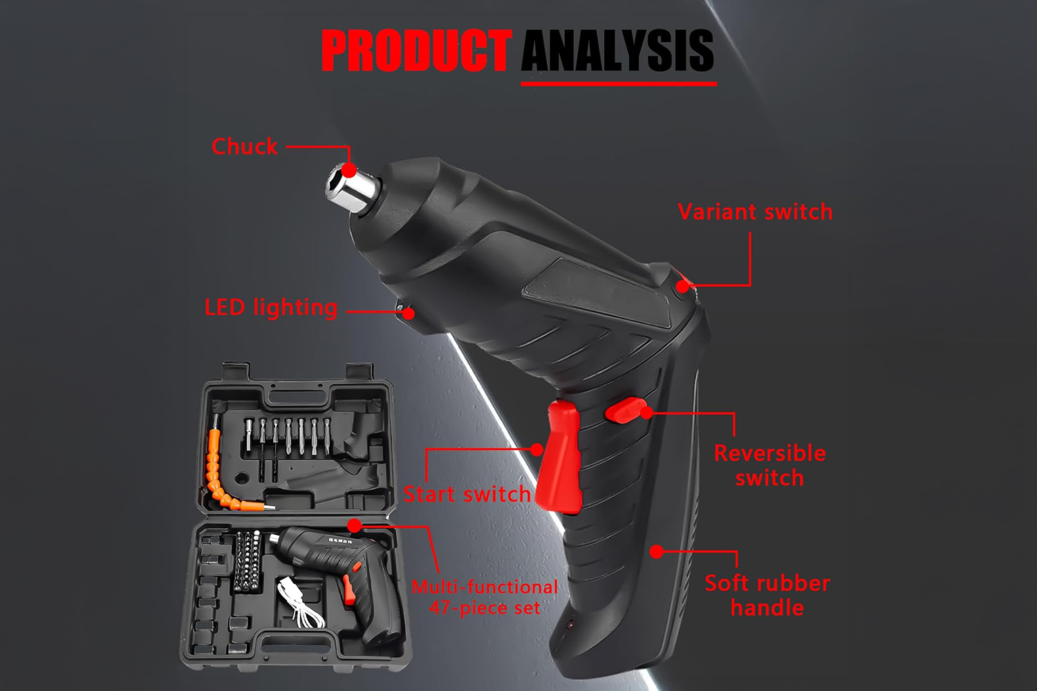 47-in-1 Portable Electric Screwdriver Set with USB