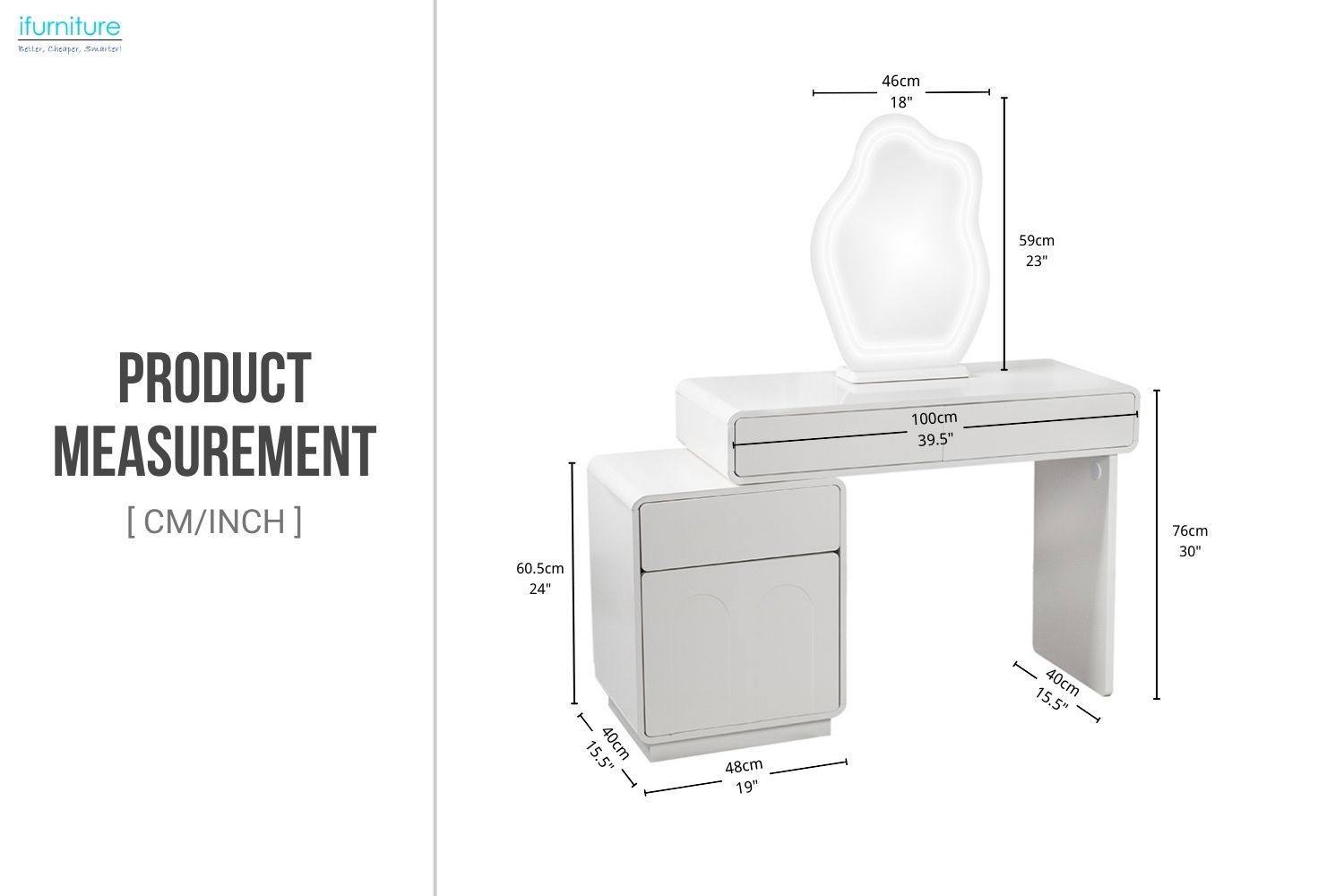 JENNA Dressing Table with LED Mirror