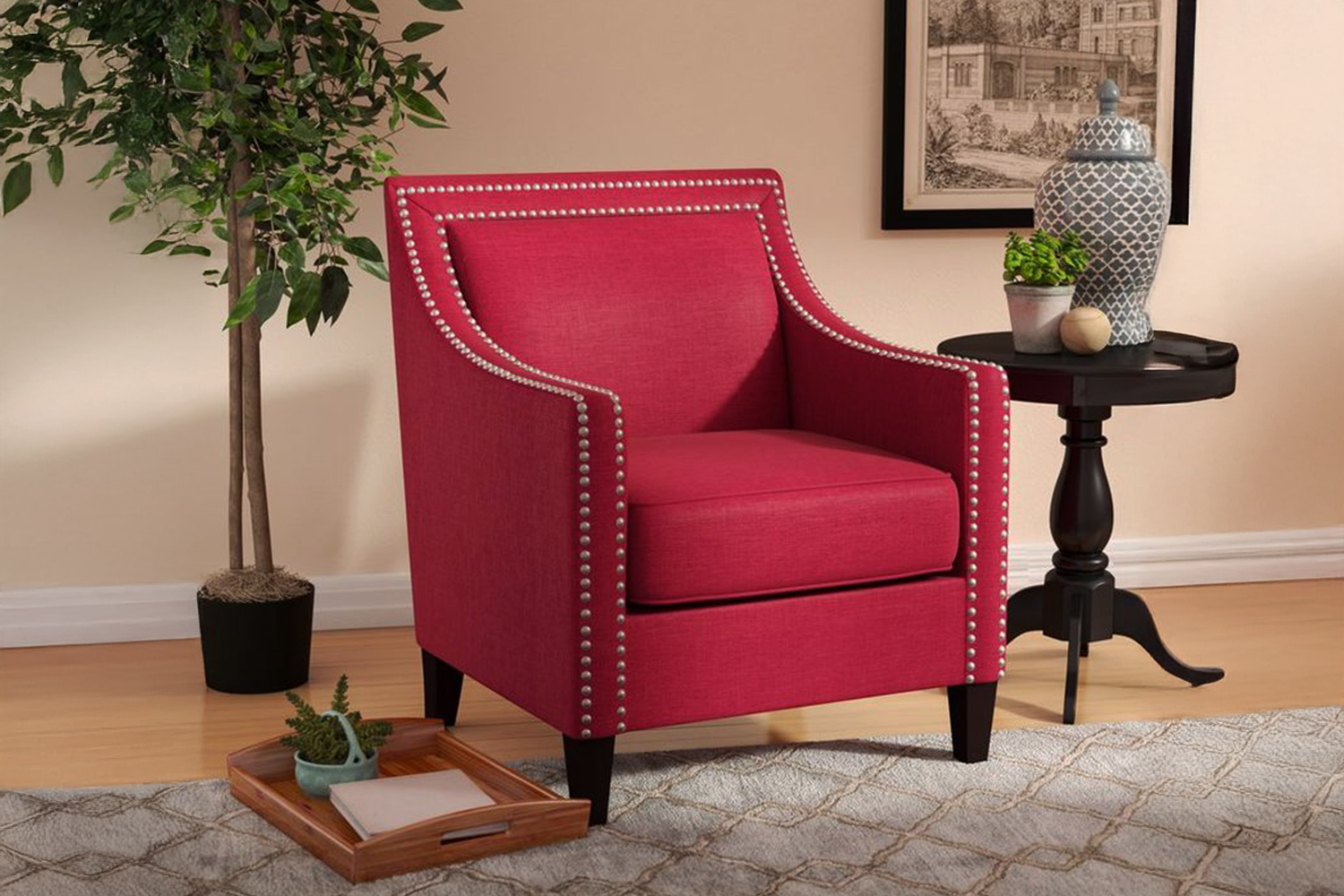 ABBEY Fabric Arm Chair (Red)