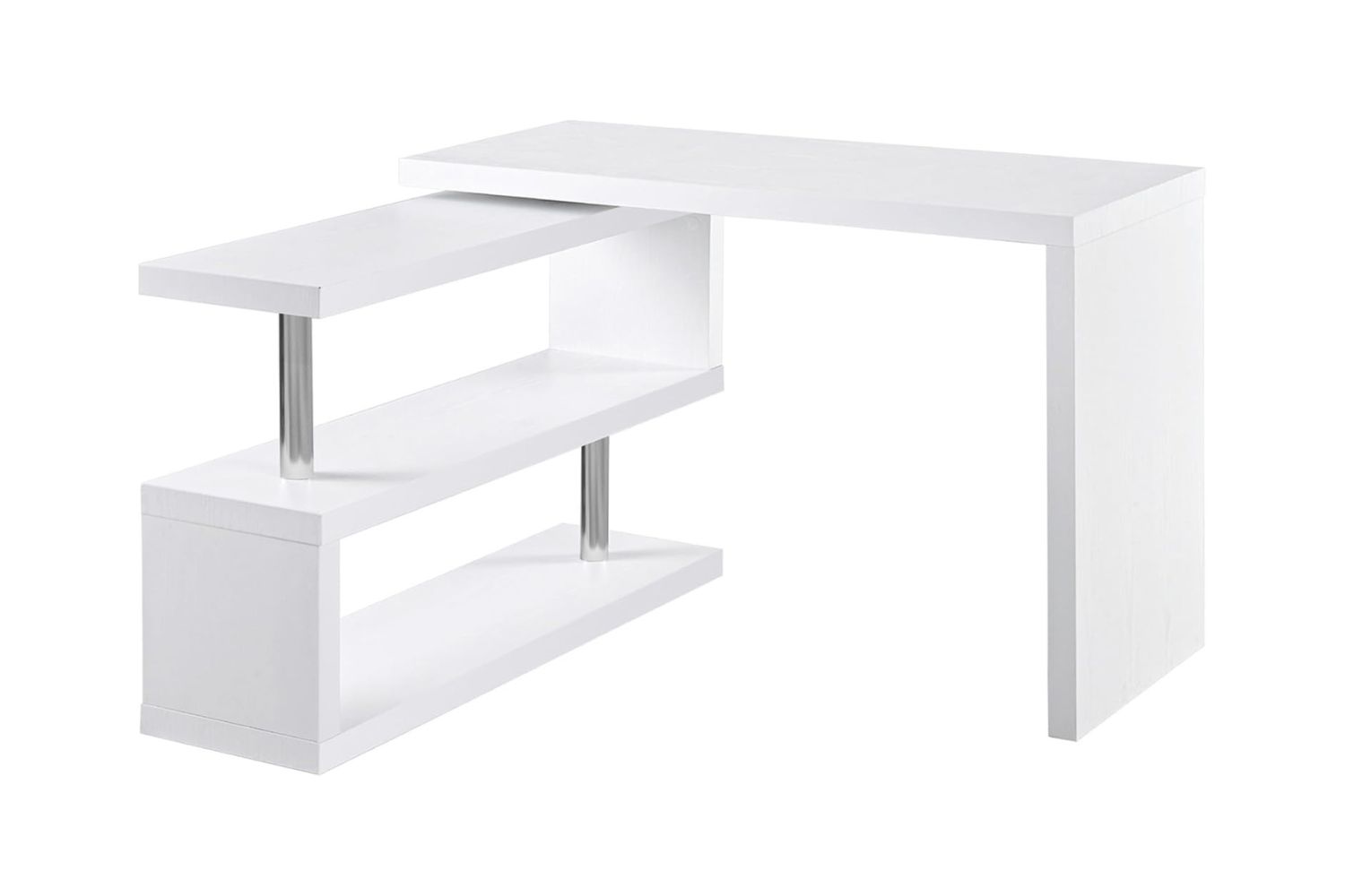 MACIE 360° Rotate Office Desk with Shelf (High Gloss White)