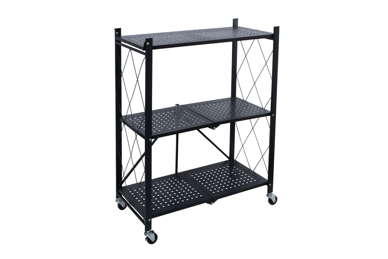 NNEVL 87x71cm 3-Tier Foldable Shelves with Wheels