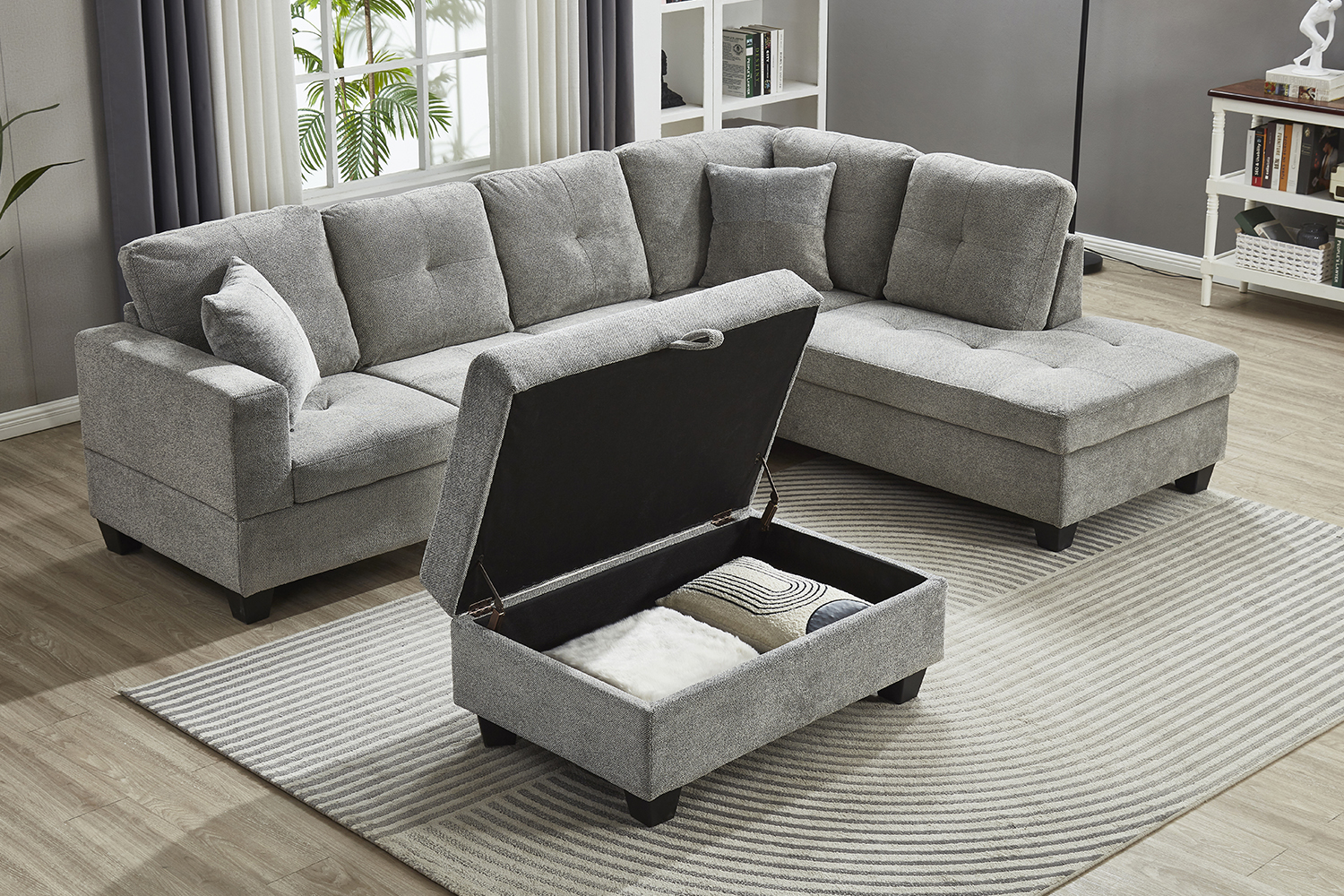 NEBULA Premium Sectional Sofa with Storage Ottoman (Misty Grey ...
