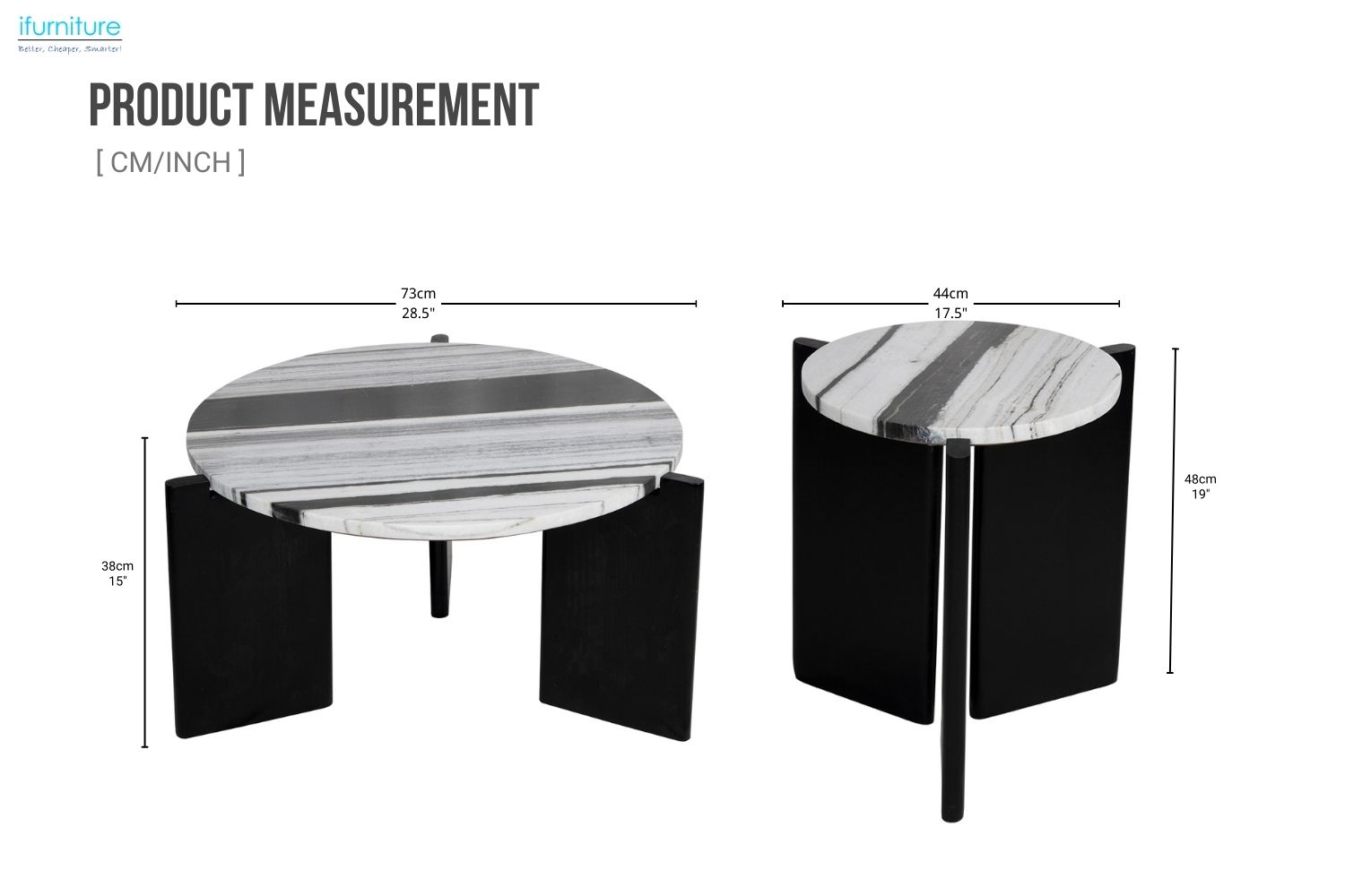 IVANA Solid Mango Wood Nesting Coffee Table with Marble Top