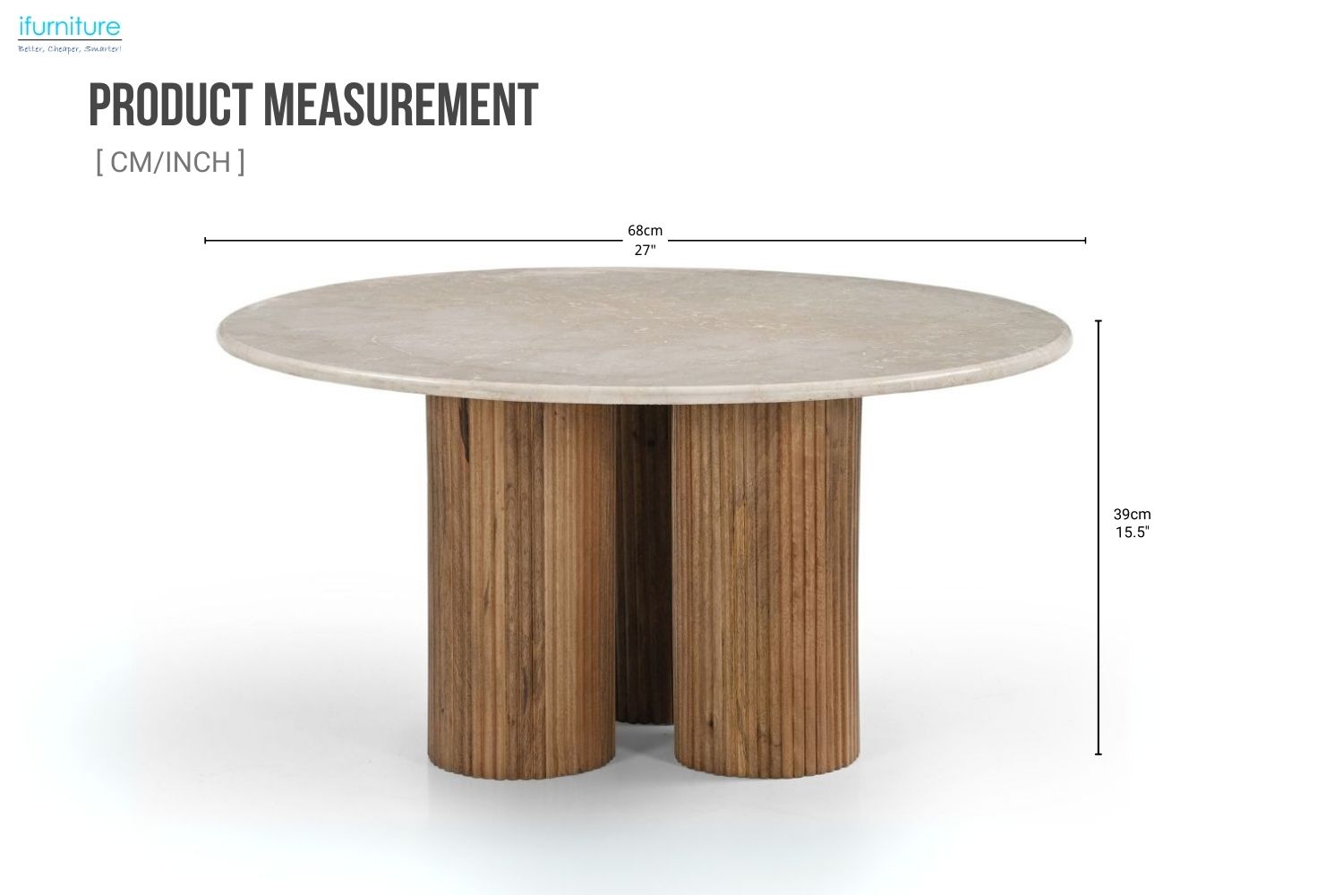 BLIX D68 Mango Wood Round Coffee Table With Marble Top