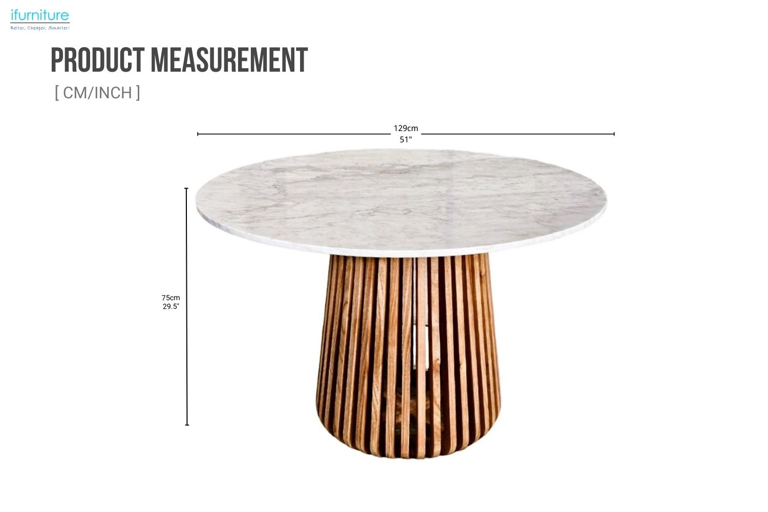 ALLEY D129 Solid Acacia Wood Round Dining Table with Marble Top
