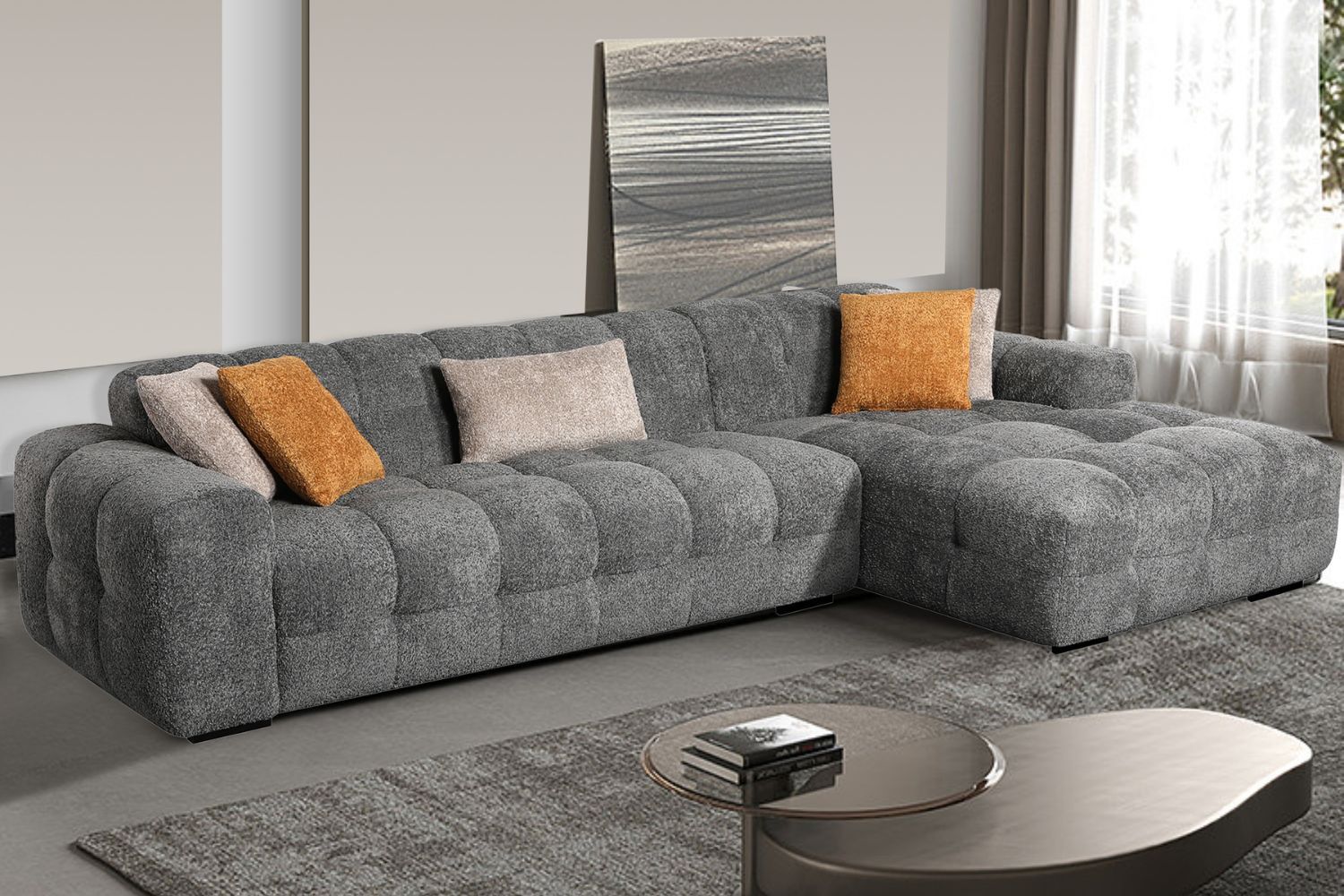 [FLOOR MODEL CLEARANCE] ADISEN Facing Left L-Shape Sofa (light Grey)