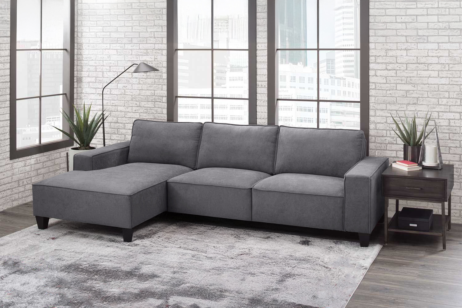 [FLOOR MODEL CLEARANCE] ADISEN Facing Left L-Shape Sofa (light Grey)