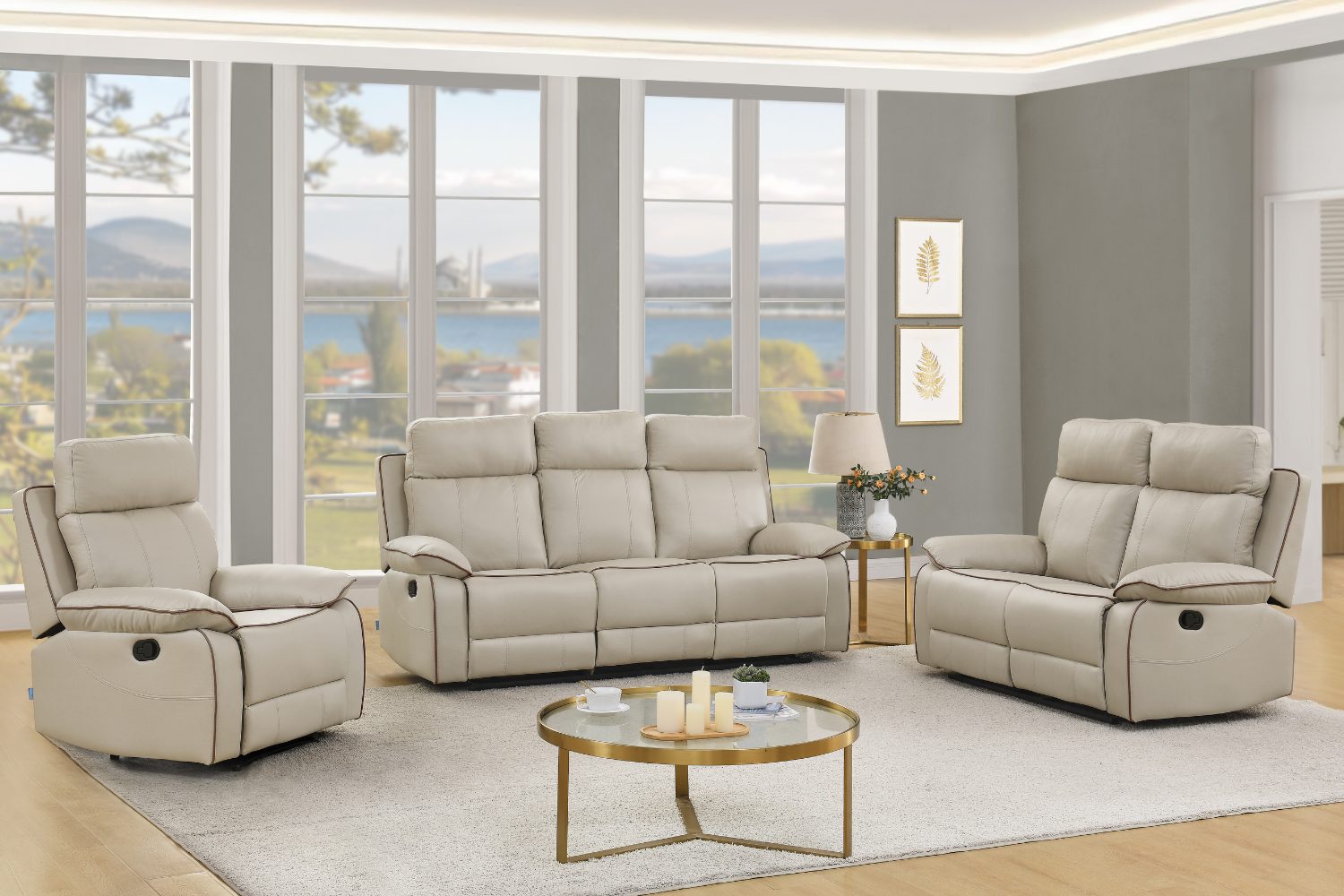 SORIANO Air Leather Reclining Sofa Range (Greige) - 3RR + 2RR Sofa Set