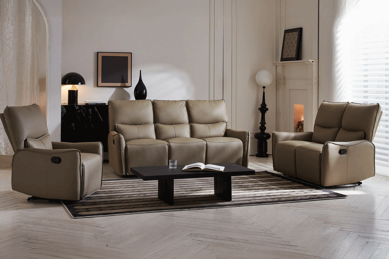 NICOLE Genuine Leather Manual Reclining Sofa Range - 3 Seat Recliner Sofa (3RR)