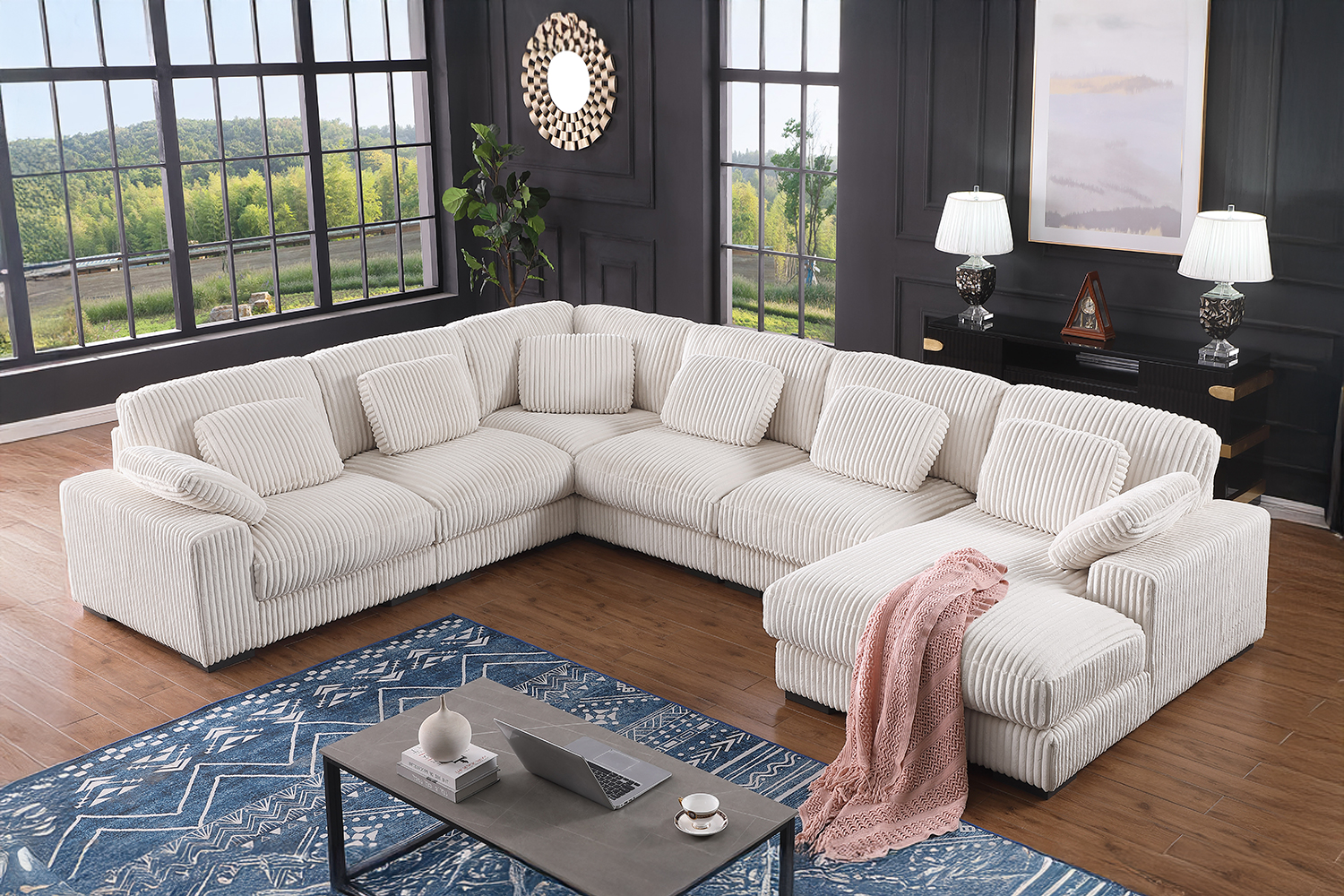 PAULINA Corduroy Fabric Modular Sofa Set