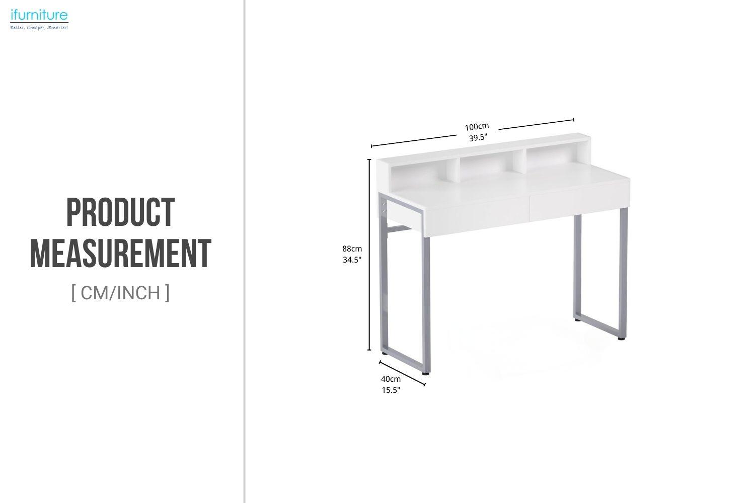 ALSTON 100 White Gloss Office Desk/Vanity Desk with 2 Drawers