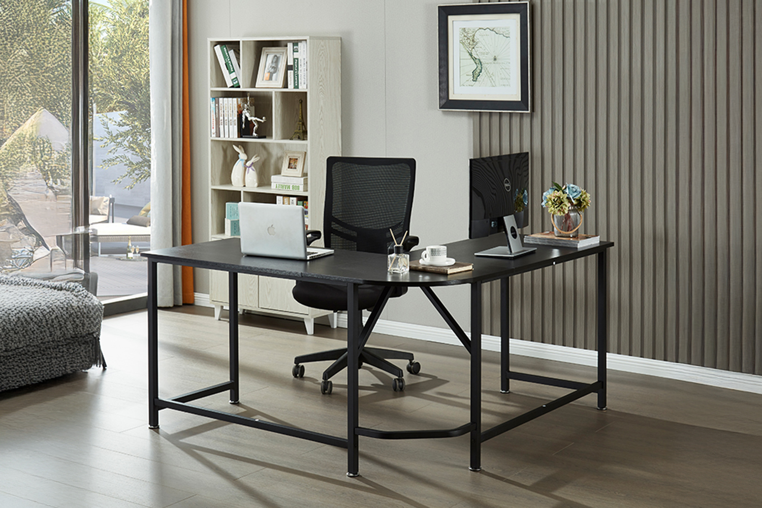VITALI 150 L-Shaped Computer Desk (Black)