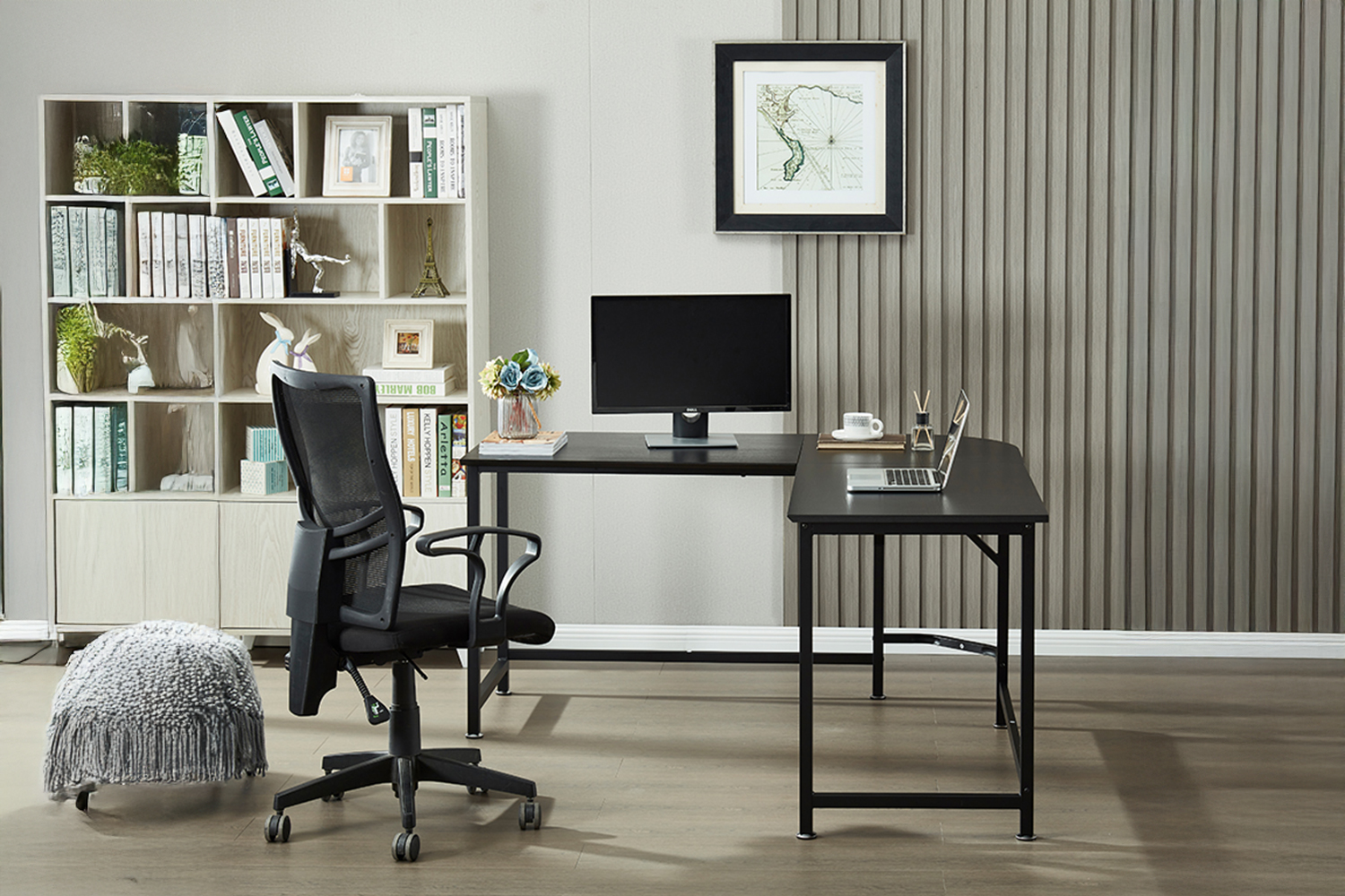 VITALI 150 L-Shaped Computer Desk (Black)