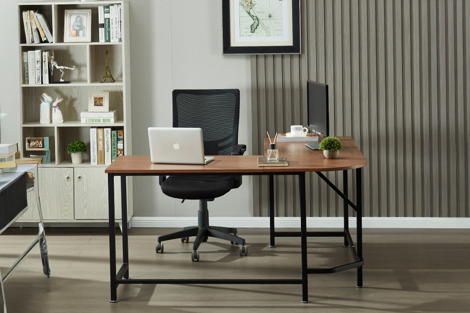 VITALI 150 L-Shaped Computer Desk (Light Walnut)