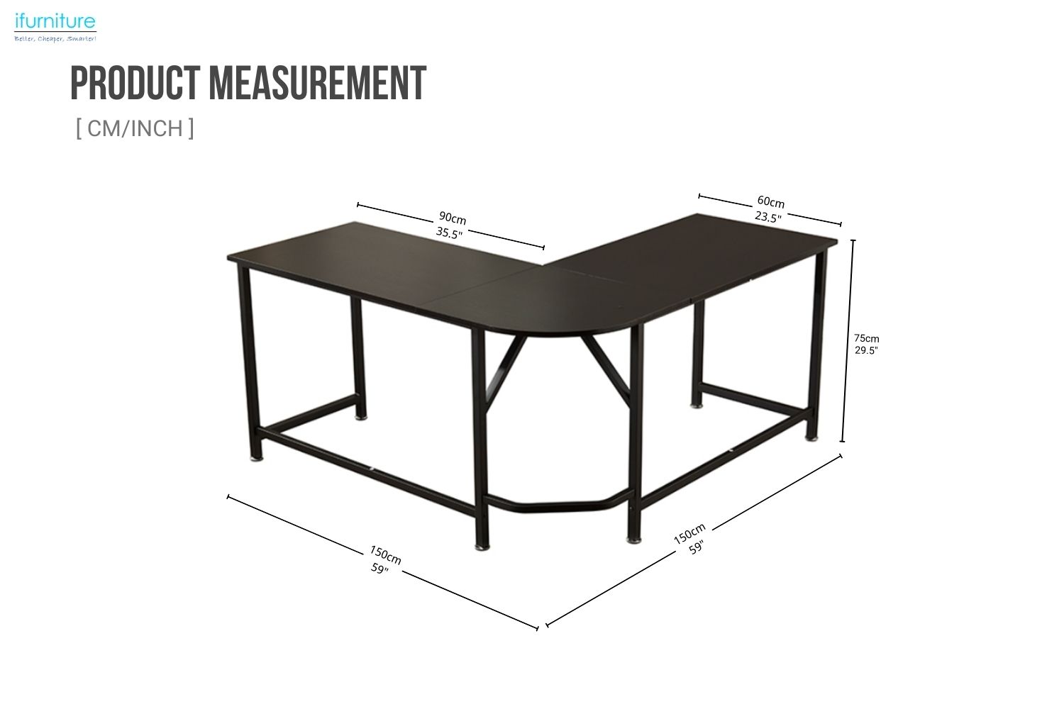 VITALI 150 L-Shaped Computer Desk (Black)