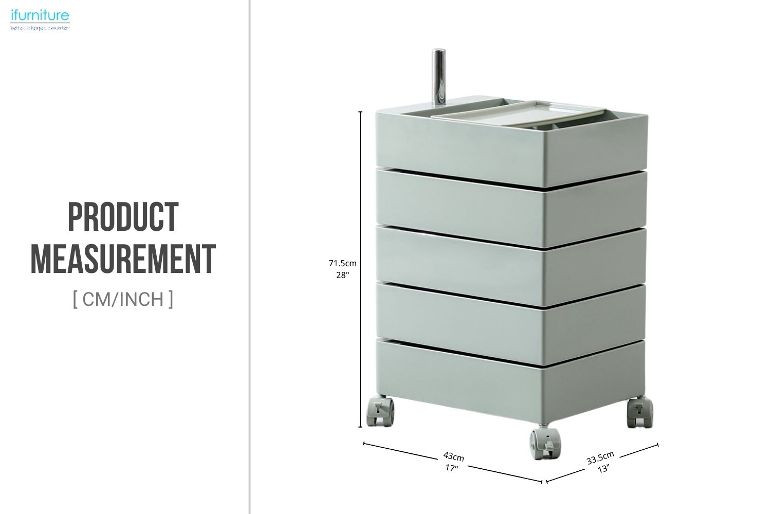 GAVIN Rotating 5 Tier Utility Drawer Wheel Trolley (Green)