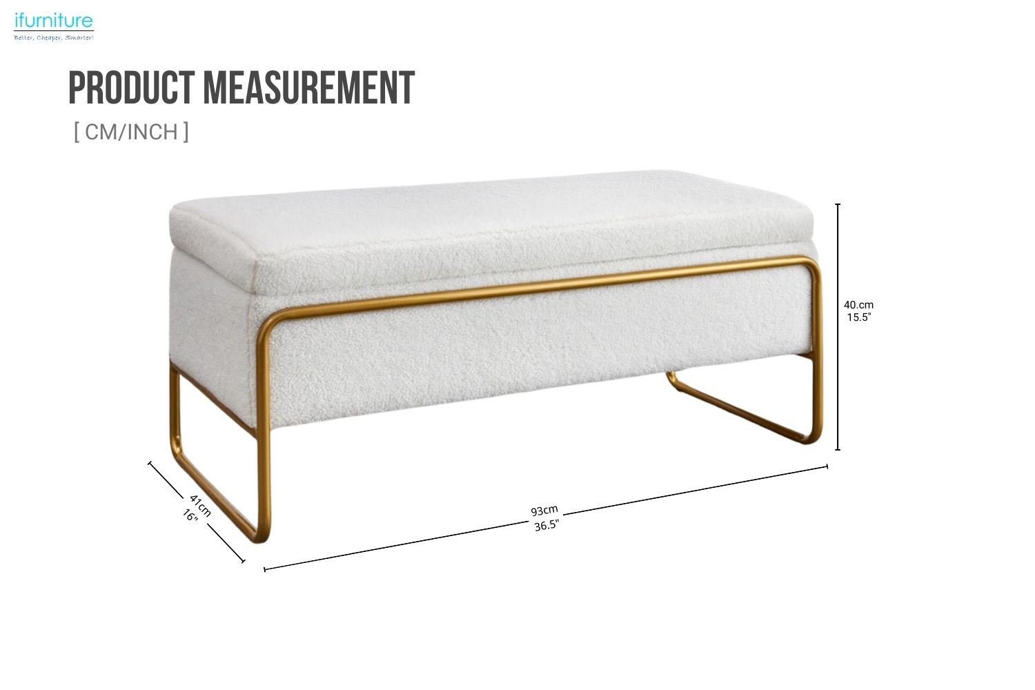 SEIDON Rectangular Storage Fabric Ottoman (White)