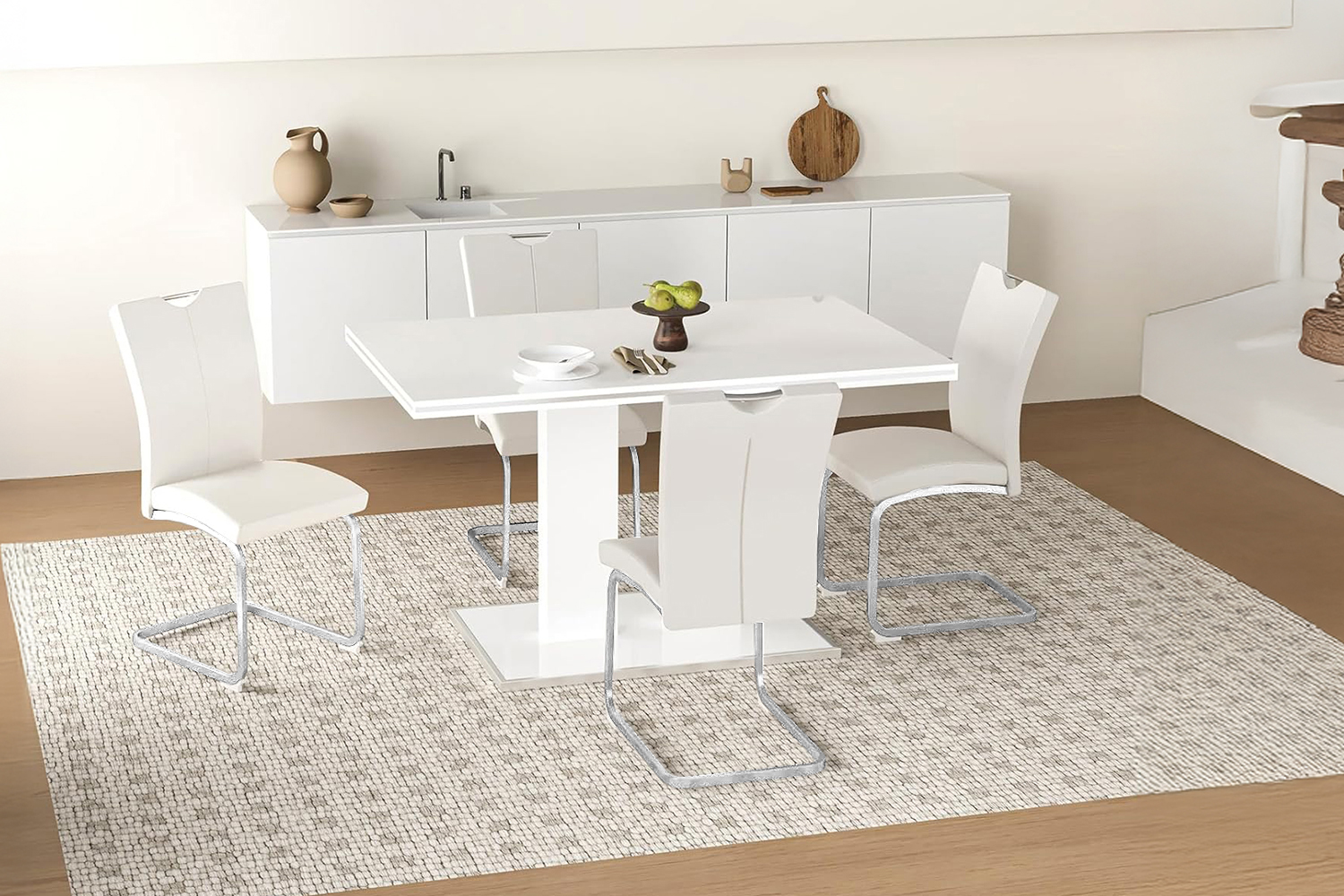 EDAN High Back Dining Chair with Chromed Base (Pearl White) - 4 Chairs ...