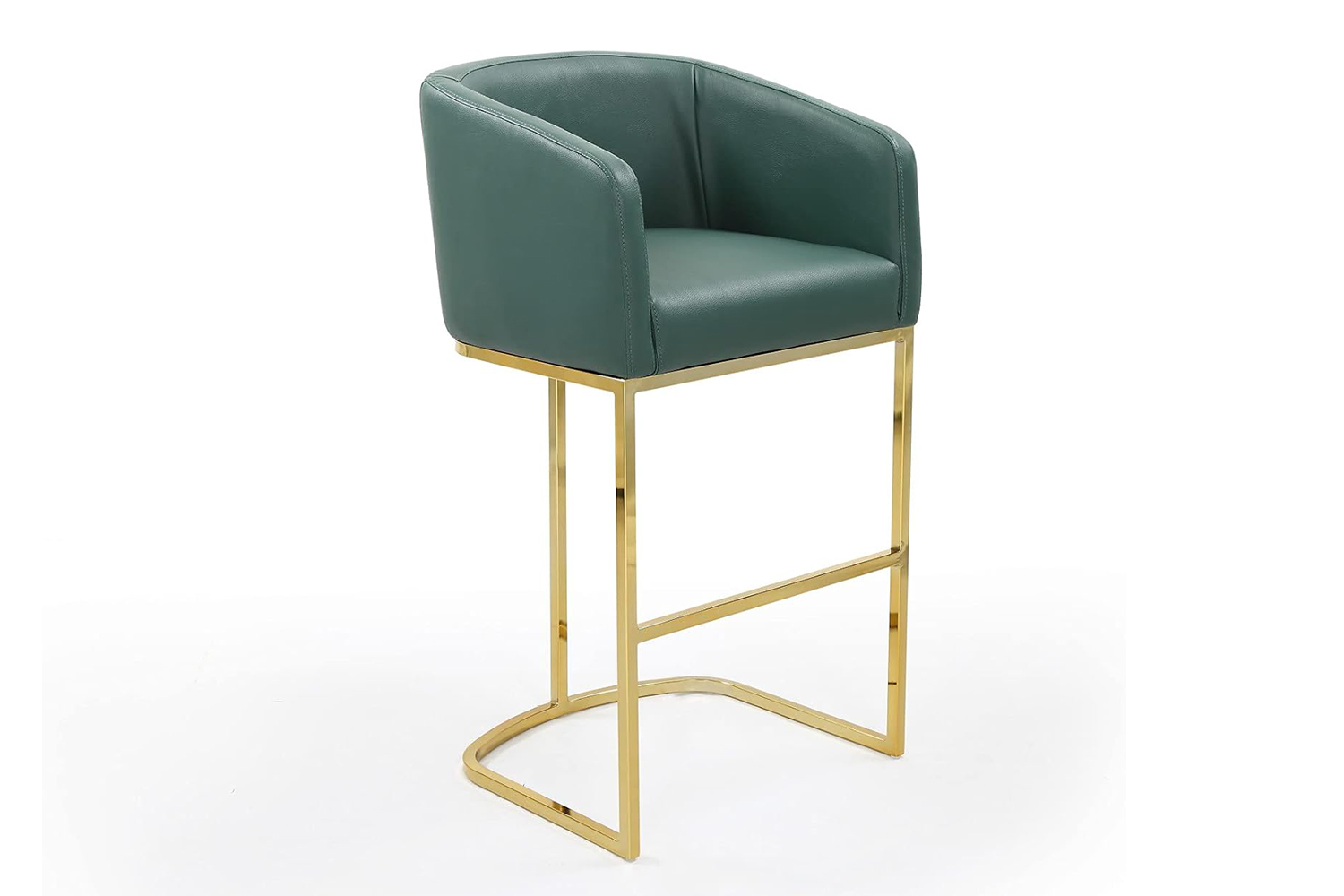 TRYTON 74 Bar Height Bar Stool with Arms & Golden Finish Base (Green)