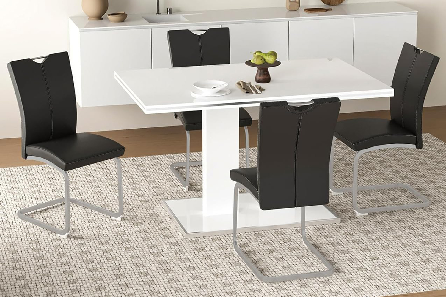 EDAN High Back Dining Chair with Powder Coating Base (Elegant Black)