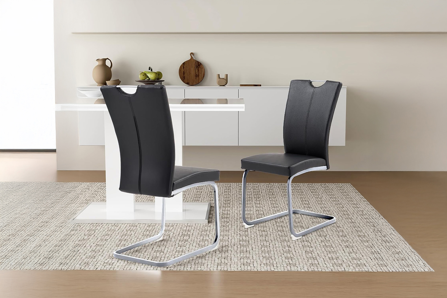 EDAN High Back Dining Chair with Chromed Base (Elegant Black)