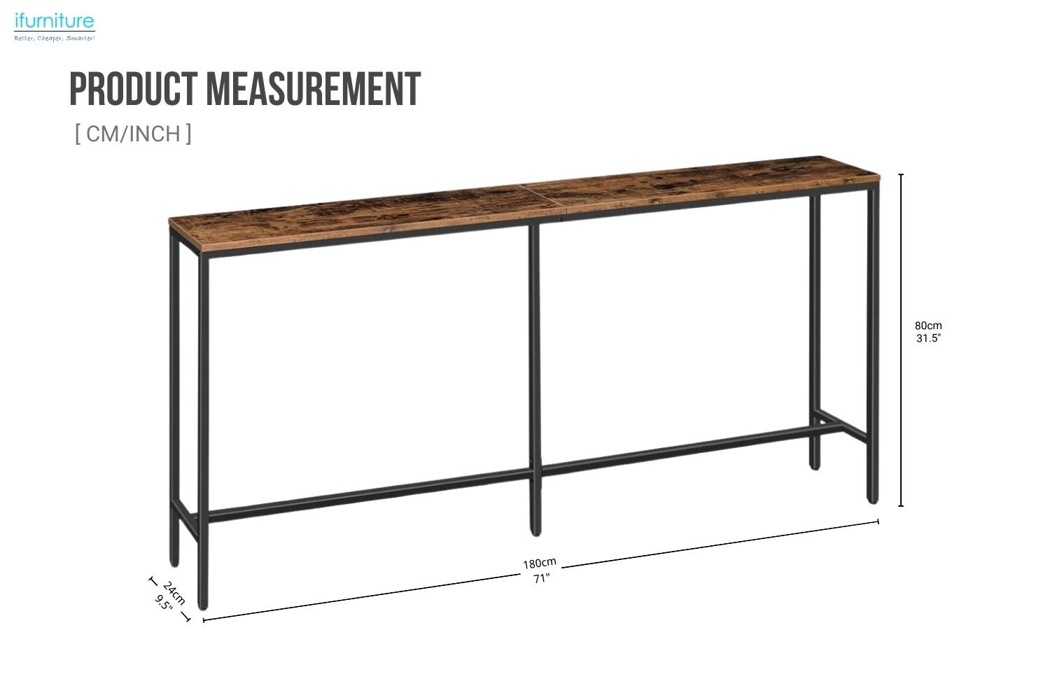 HOOBRO 180 Long Narrow Console Table (Walnut)