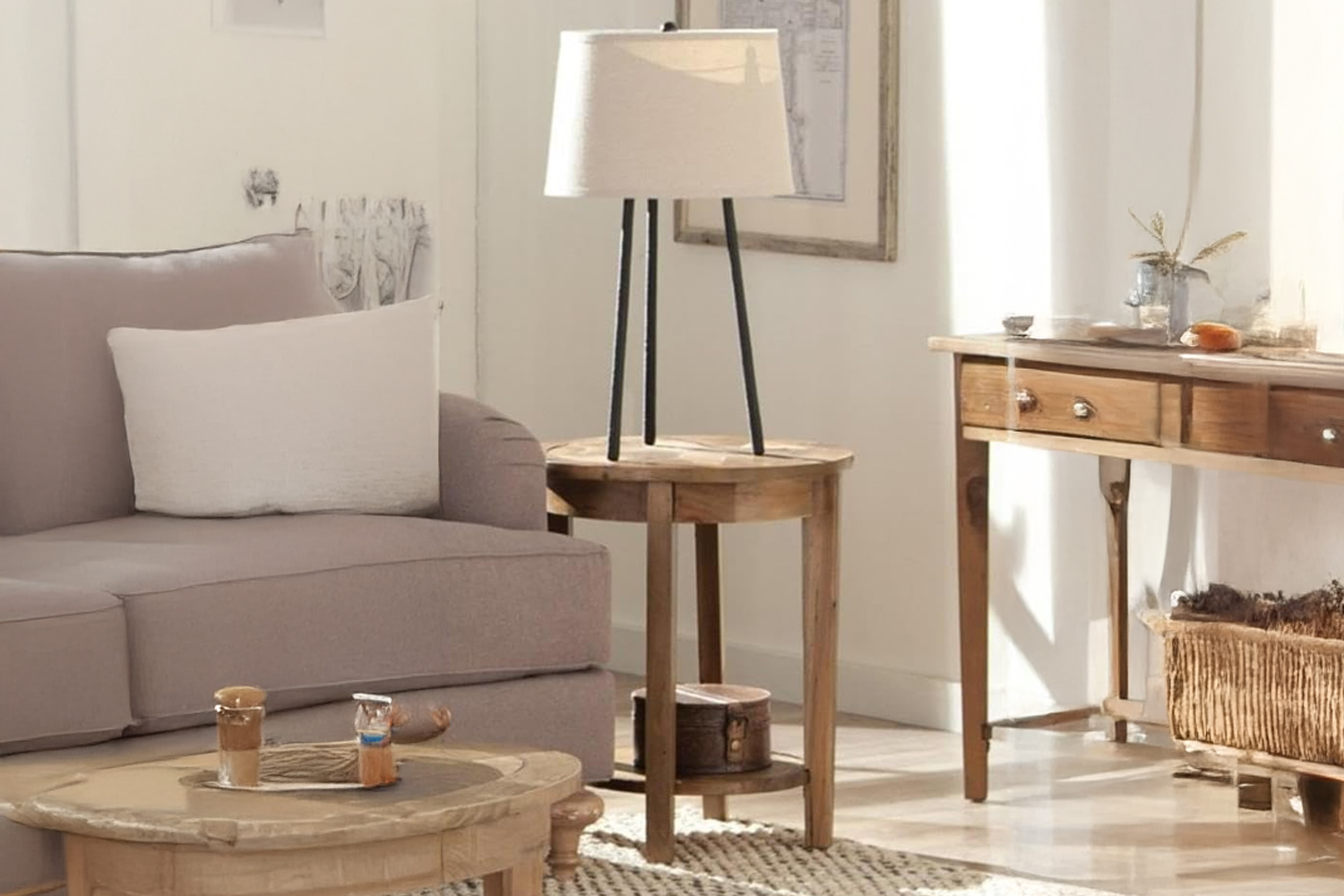 ELINA Round Solid Birch Wood Side Table