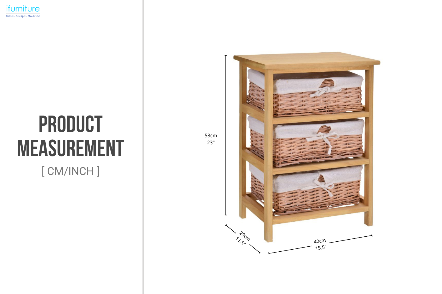 SIENA 3 Drawers Cabinet (Wicker Basket)